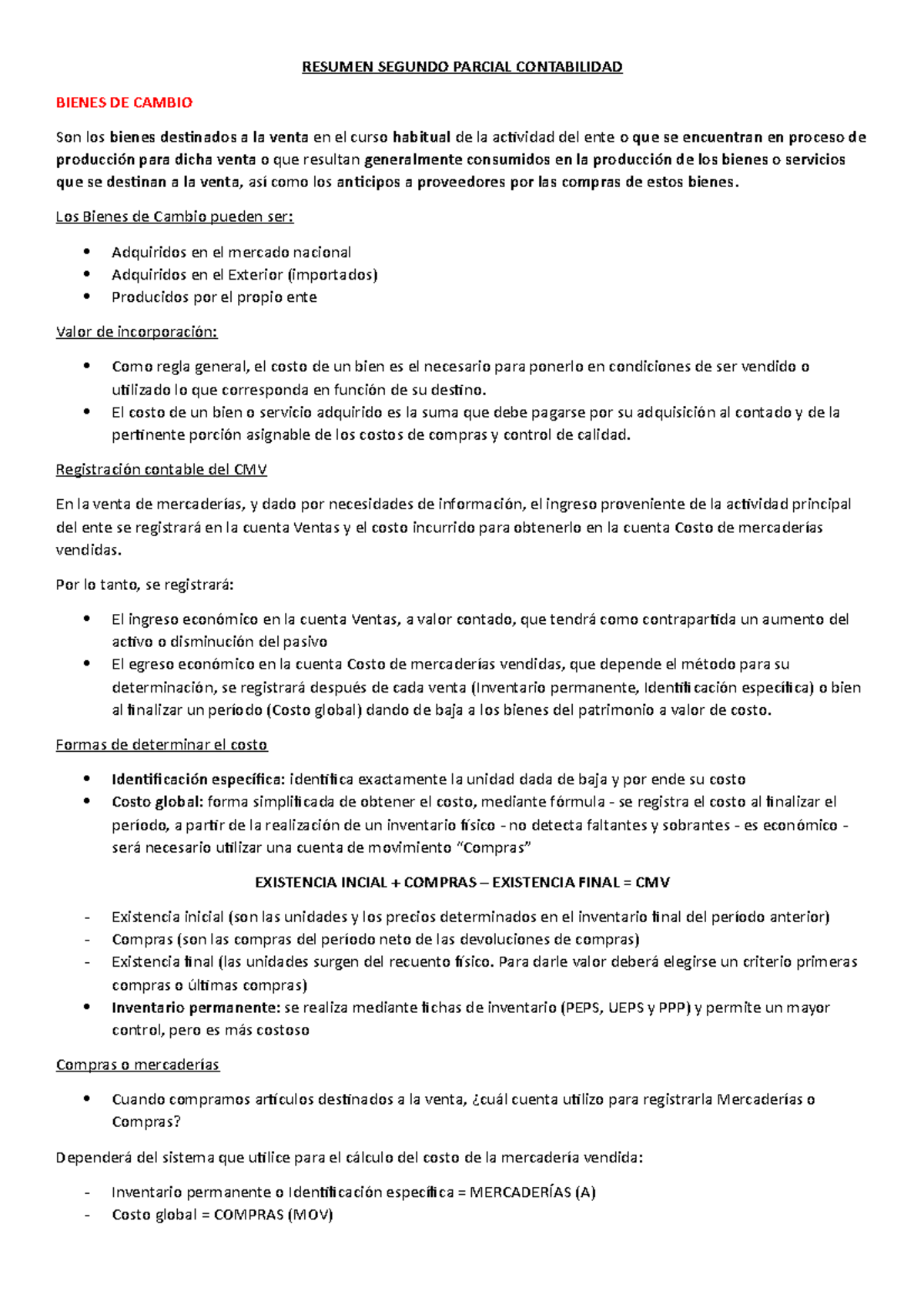 Resumen Segundo Parcial Contabilidad - RESUMEN SEGUNDO PARCIAL CONTABILIDAD BIENES DE CAMBIO Son ...