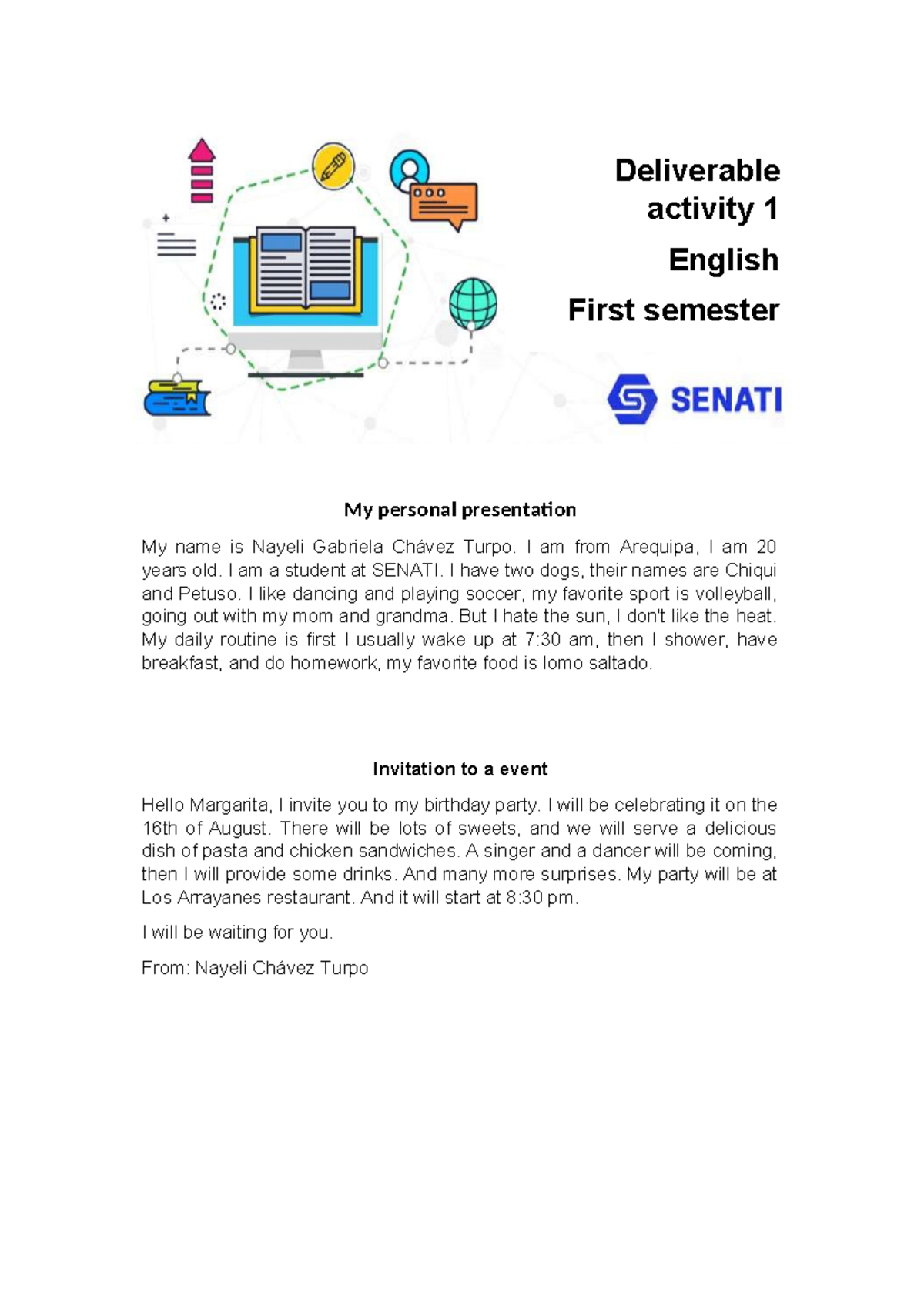 Entregable 1 ingles - Deliverable activity 1 English First semester My ...