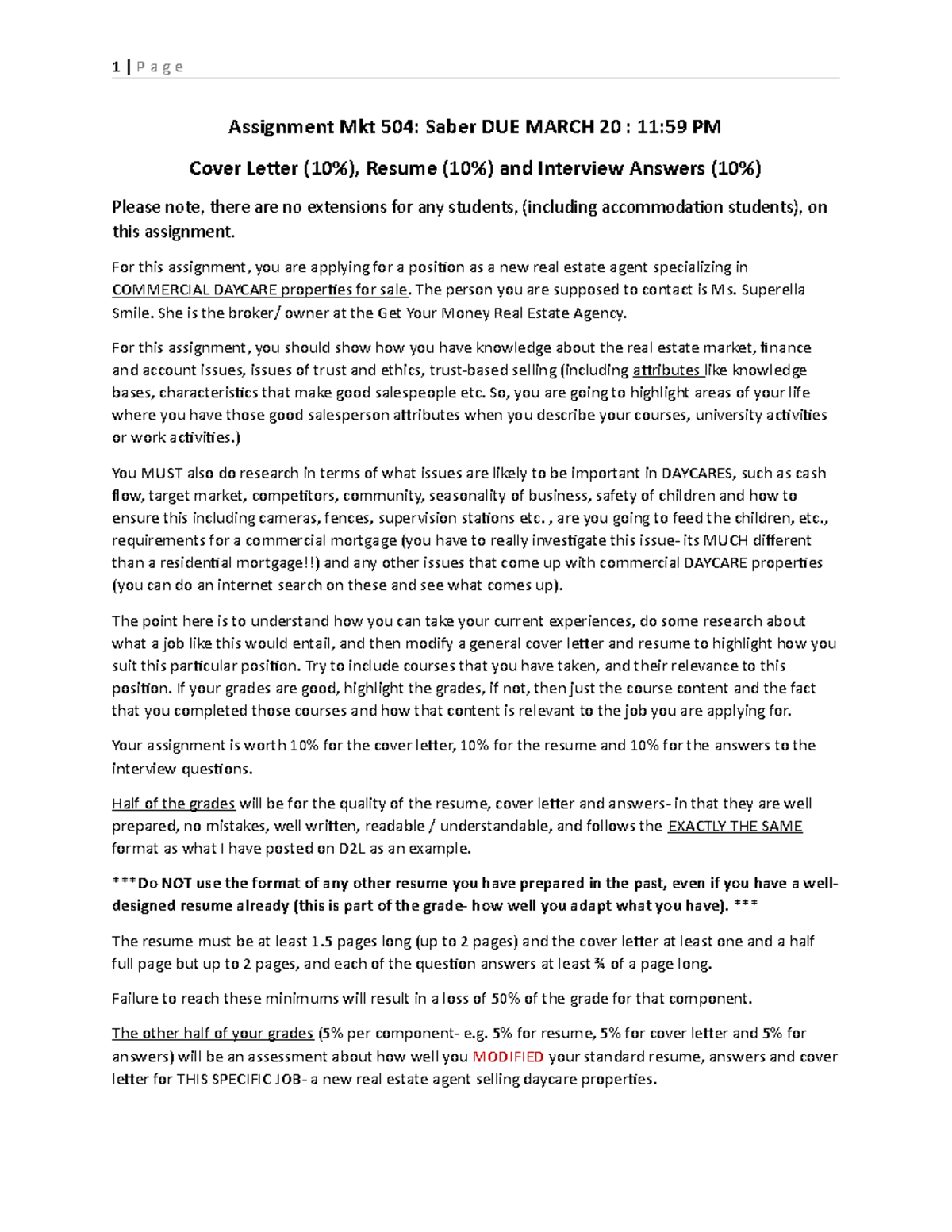 Monday Assignment Mkt 504 Commercial Daycare agent 2023 - 1 | P a g e ...