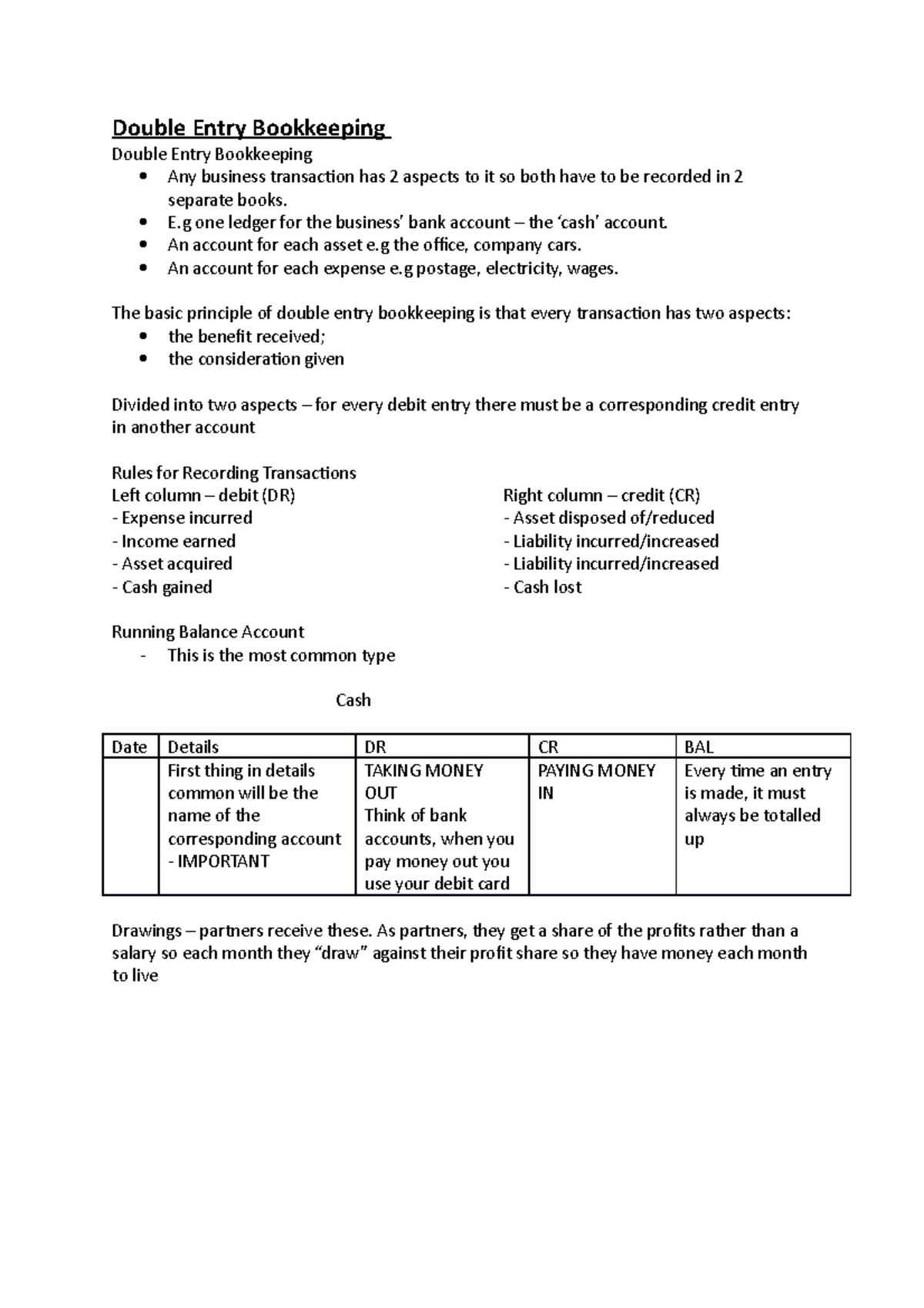 Revision - Double Entry Bookkeeping Double Entry Bookkeeping Any ...