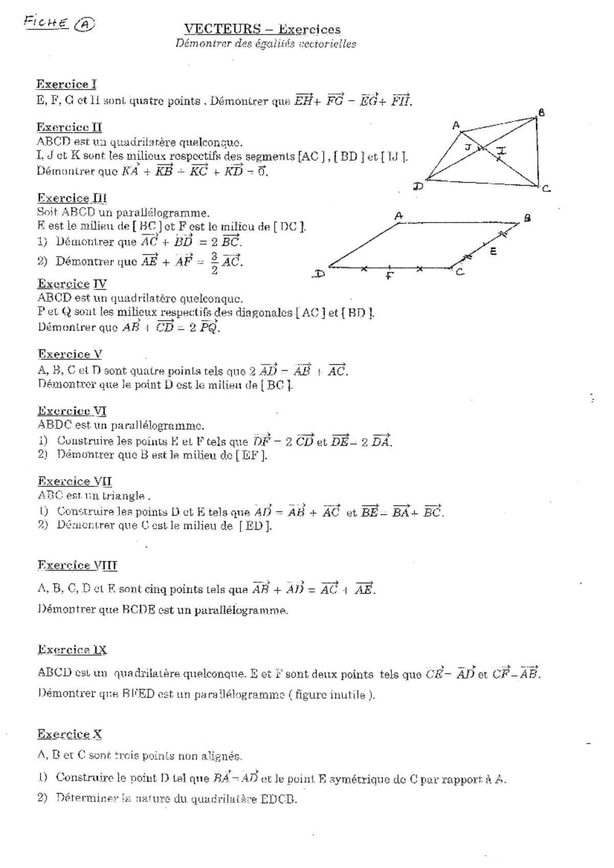 Vecteurs fiche a - Mathématiques - Studocu