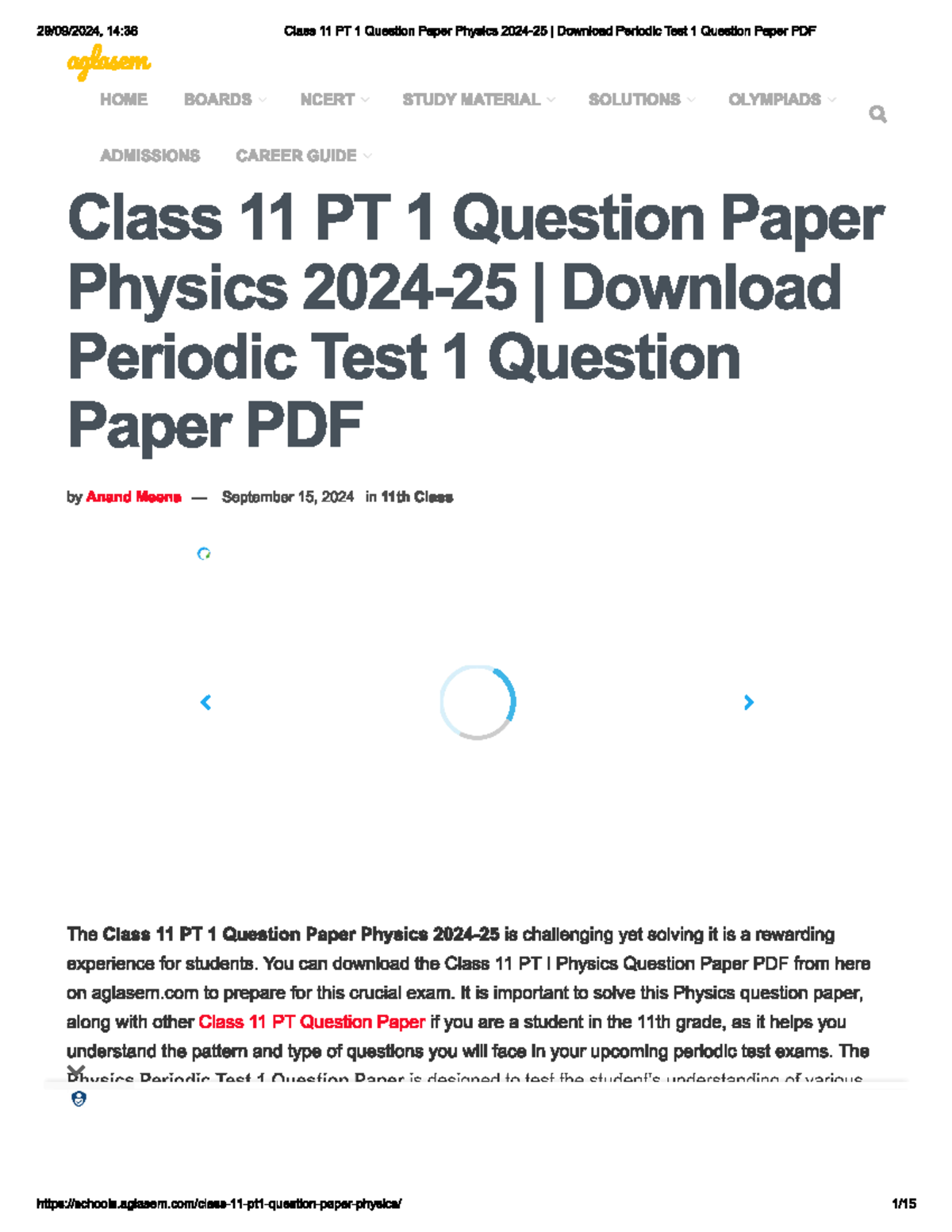 Sp-2 kv - notes - 14:36 Class 11 PT 1 Question Paper Physics I Download ...