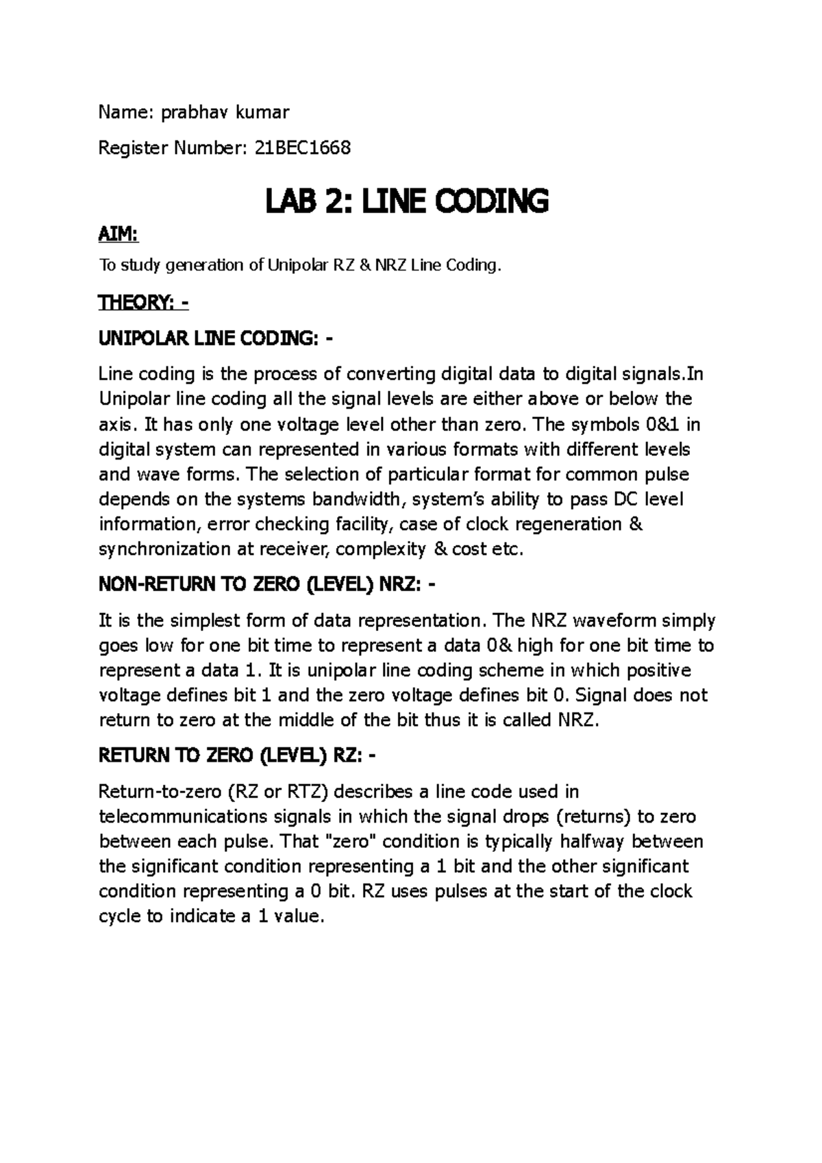 DCS exp2 - Name: prabhav kumar Register Number: 21BEC LAB 2: LINE ...