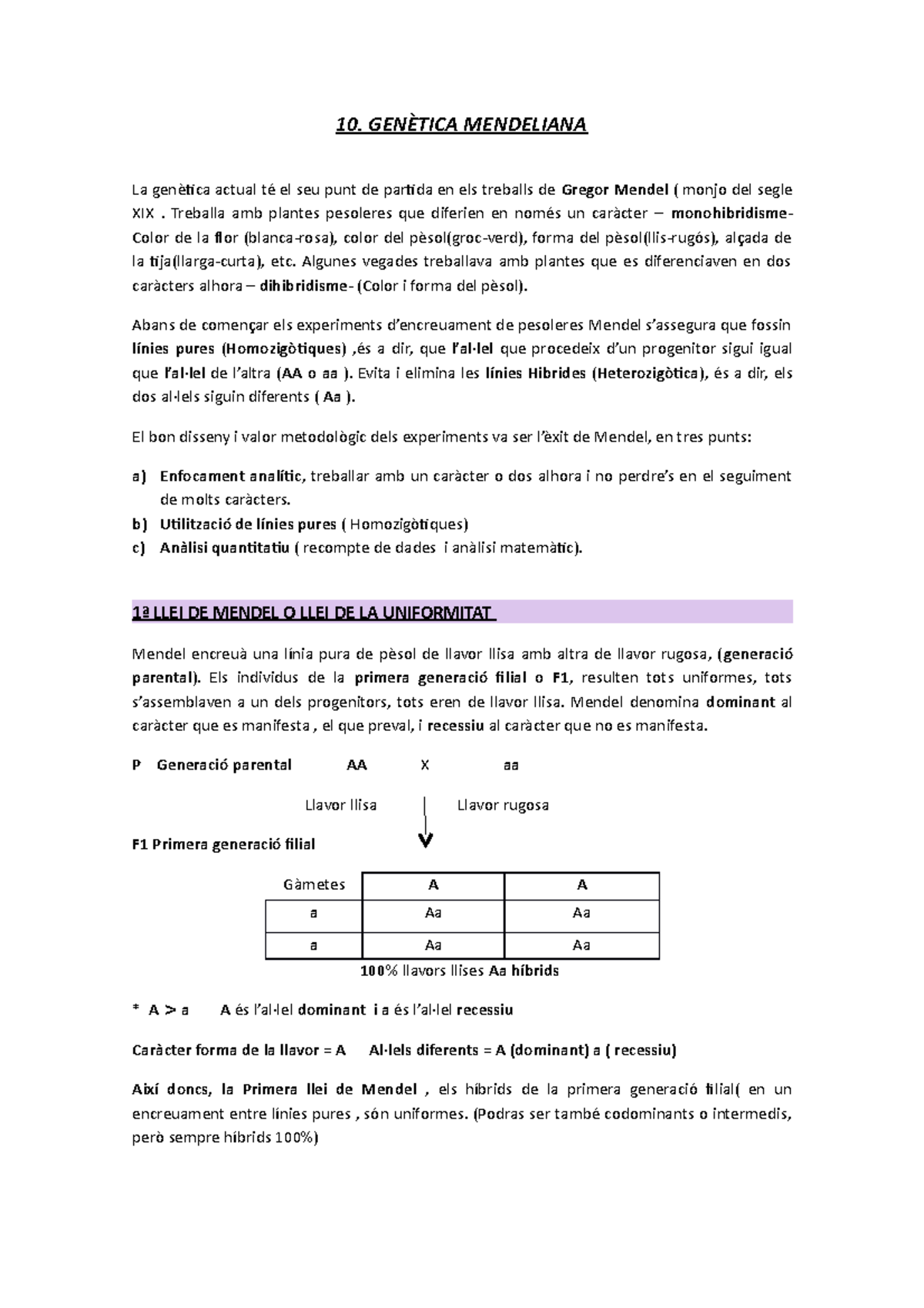 Genètica Mendeliana - 10. GENÈTICA MENDELIANA La genètica actual té el ...
