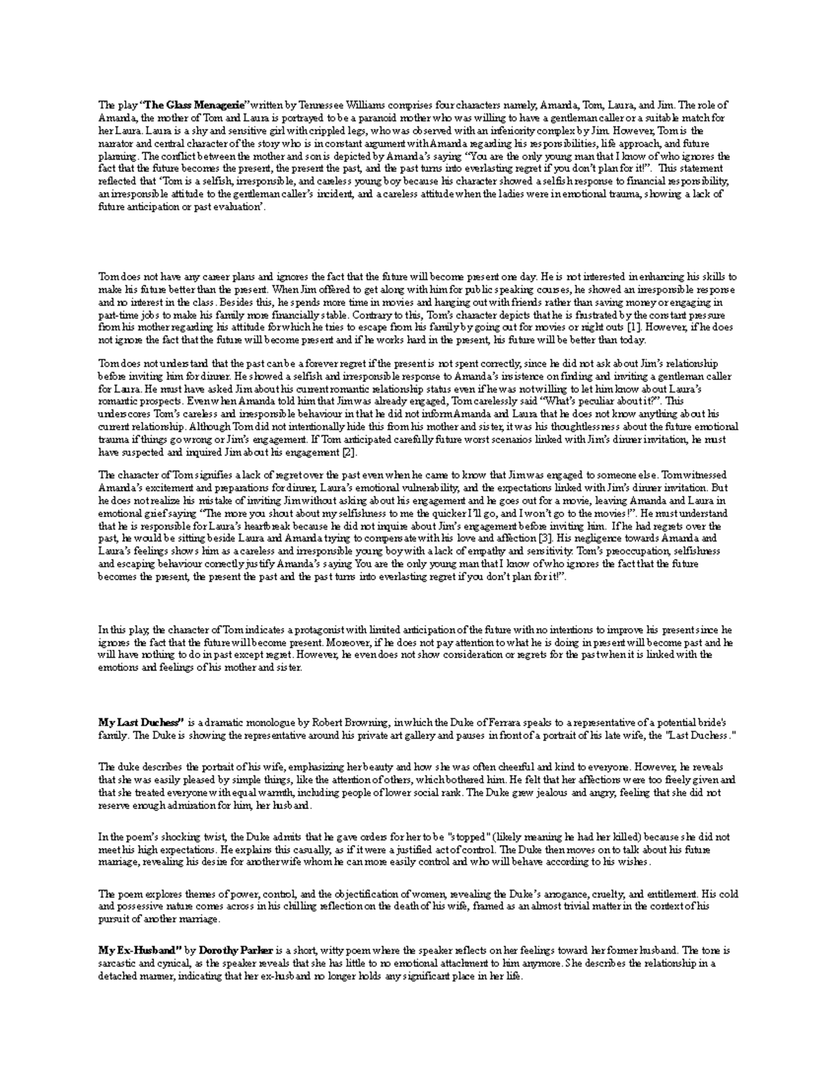 Essay The glass menagerie - The play “The Glass Menagerie” written by ...