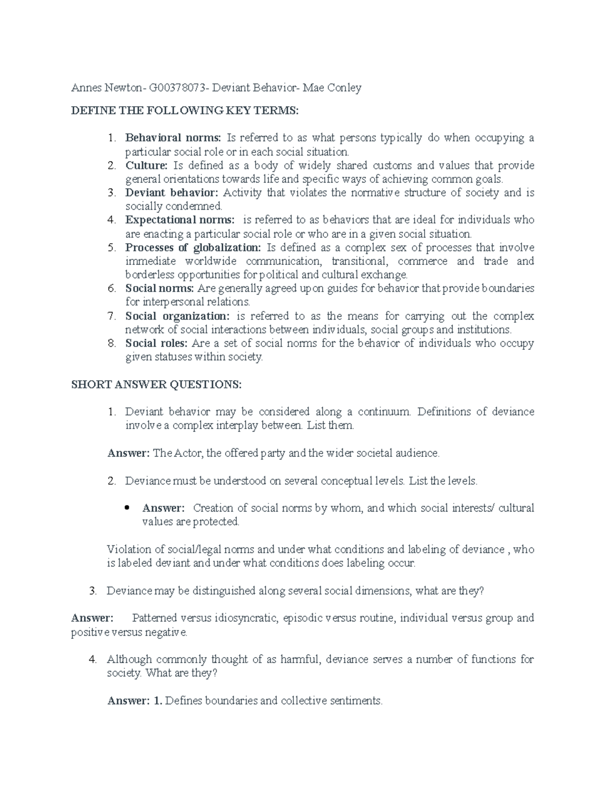 Deviant Behavior Reading Assignment 1 - Annes Newton- G00378073- Deviant Behavior- Mae Conley ...