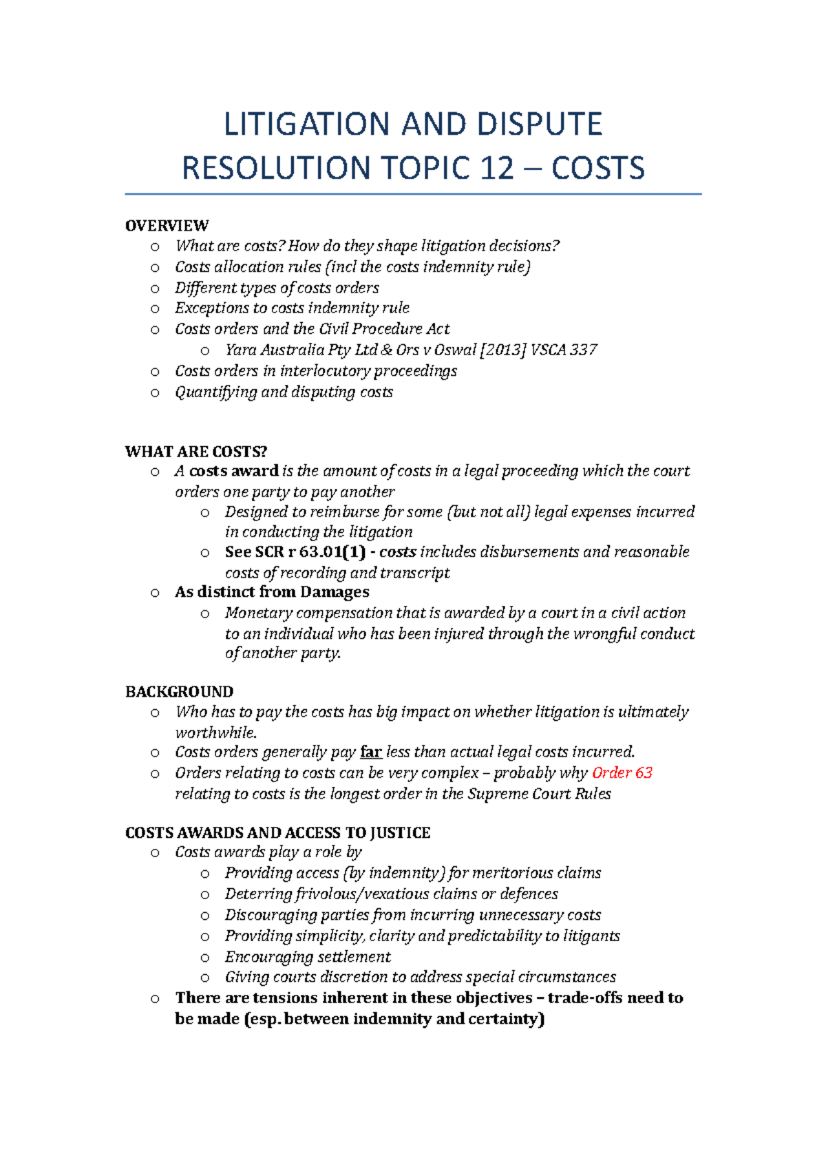 Litigation AND Dispute Resolution Topic 12 Costs - LITIGATION AND ...