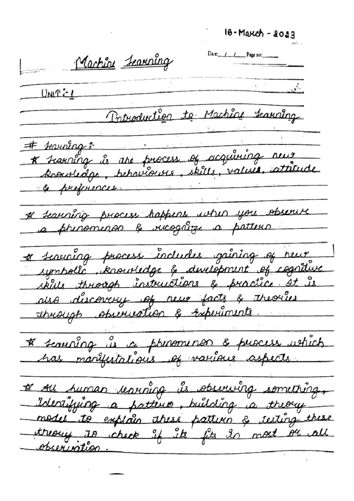 ML Complete notes - 16. March 2023 Date: Machine learning Page no ...