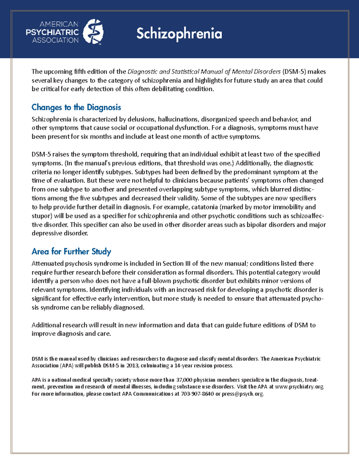APA DSM-5-Schizophrenia - Schizophrenia The upcoming fifth edition of ...