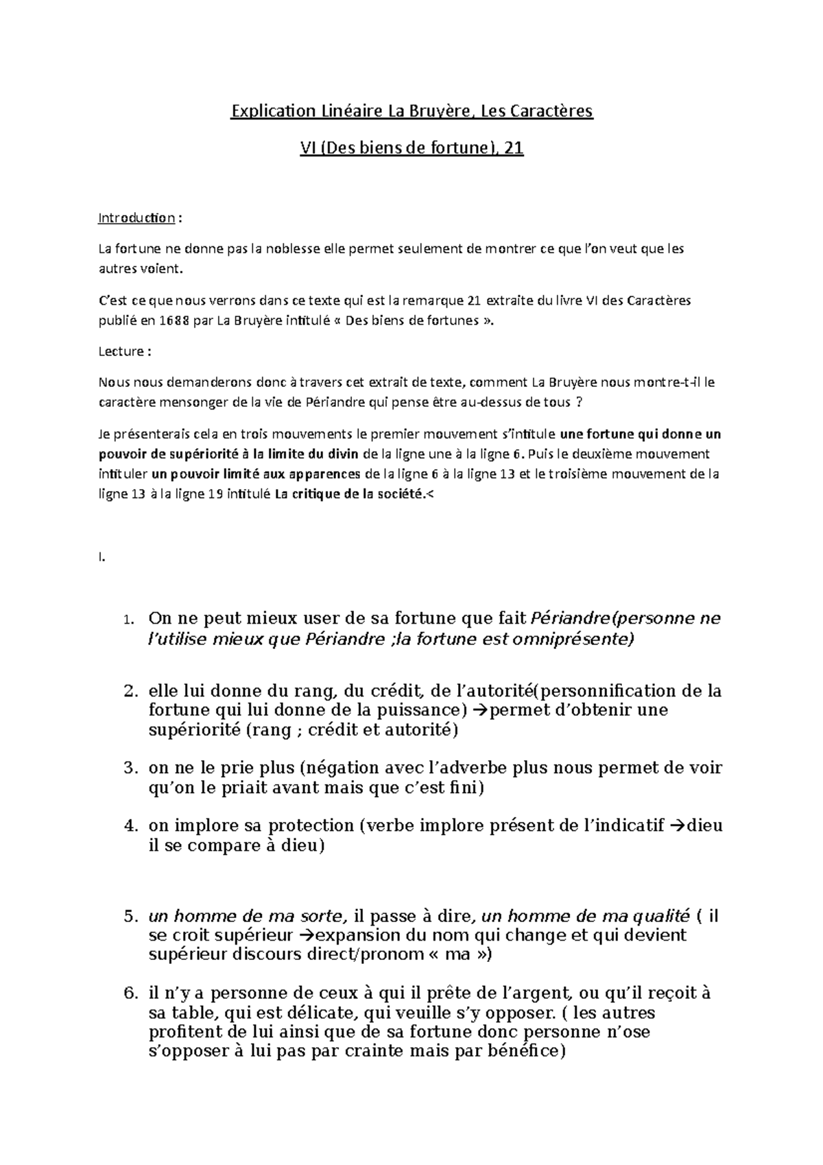 La Bruyère Remarque 21 livre VI, Des biens de fortune - Explication ...