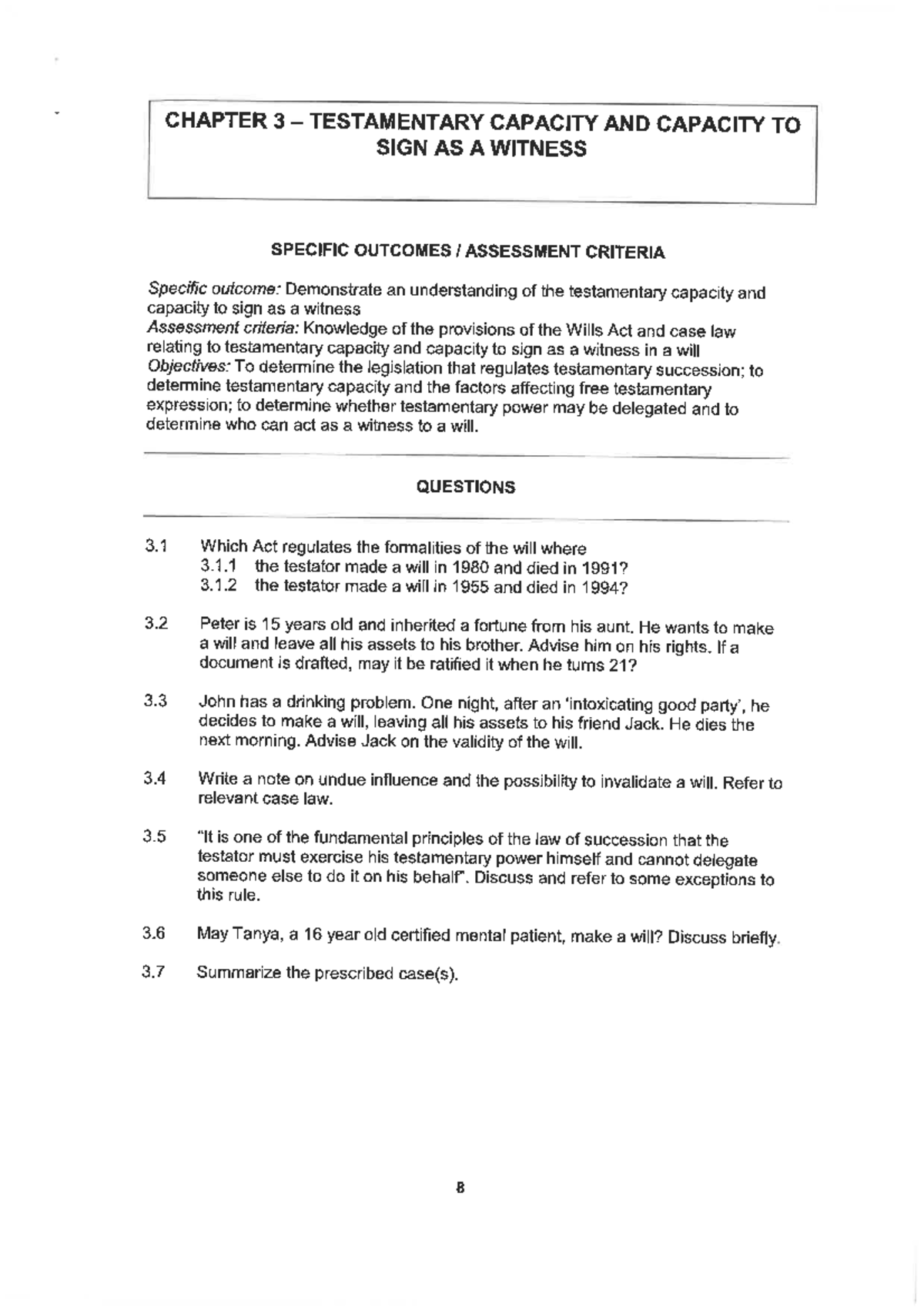 Succession- revision exercise 3, questions and answers - Pvl2602 - Studocu