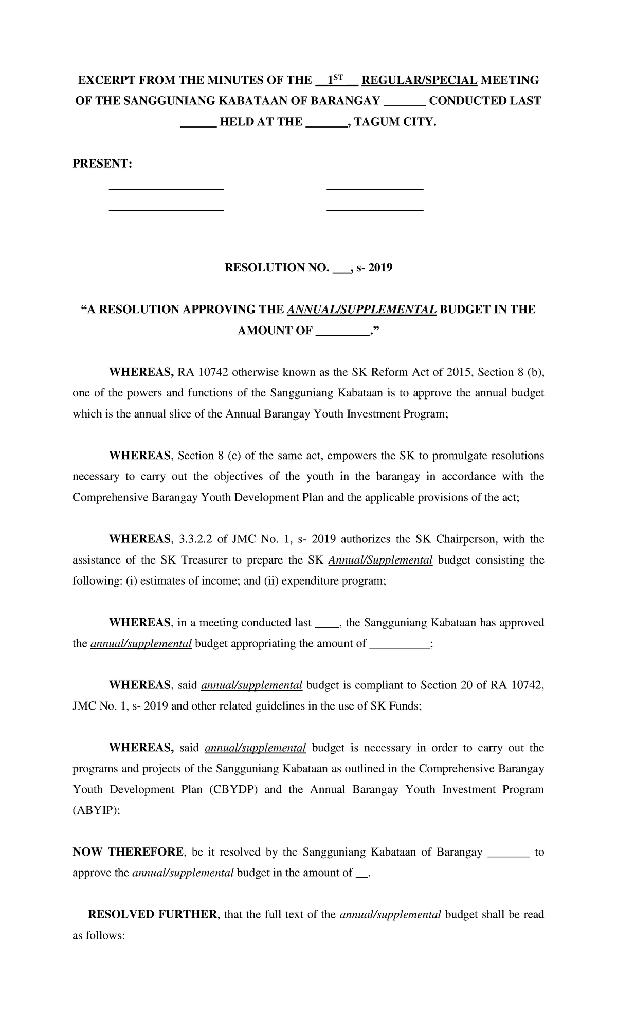 Pdfcoffee - The file is about making resolution - EXCERPT FROM THE ...