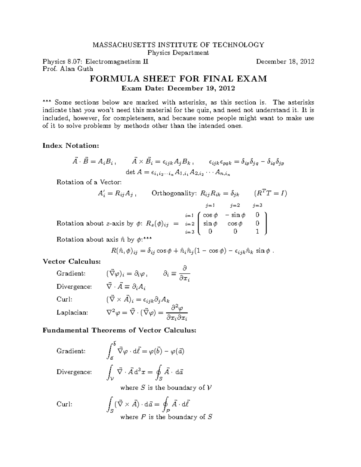 EMF formula sheet - WITH EMF - MASSACHUSETTS INSTITUTE OF TECHNOLOGY ...