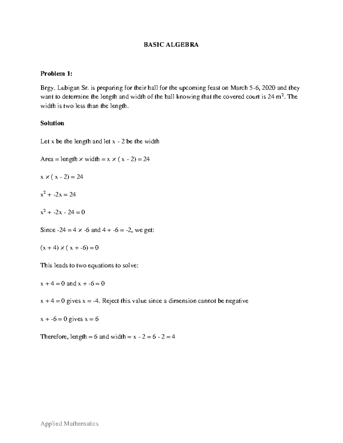 Basic Algebra Problem - Engineering Mathematics - UNC - Studocu