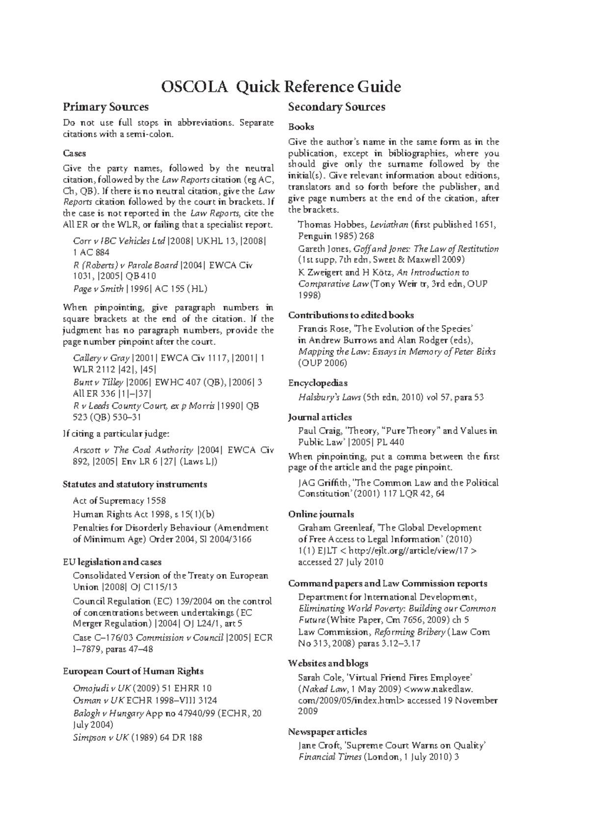 Oscola 4th edn hart 2012 quickreferenceguide - OSCOLA Quick Reference ...