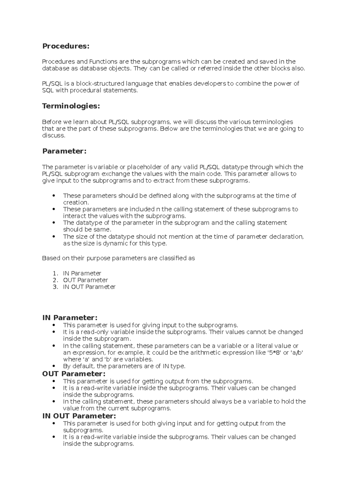 on ER models viva dbms - Procedures: Procedures and Functions are the subprograms which can be ...