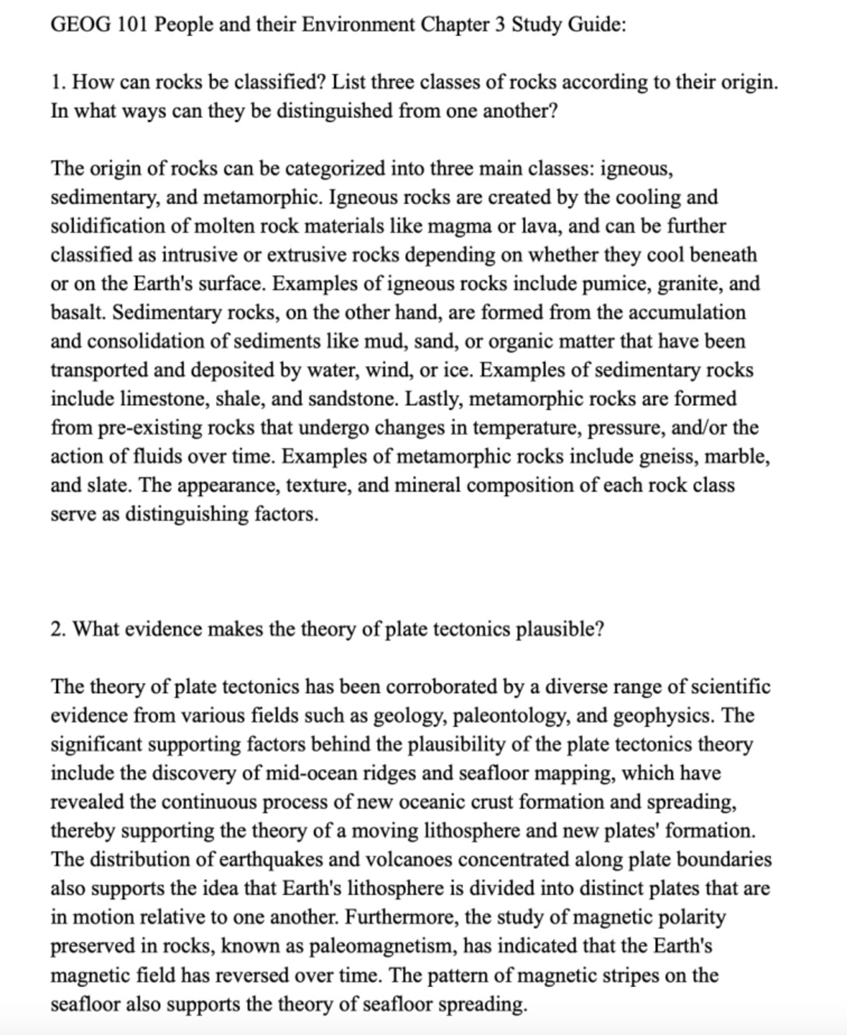 GEOG 101 People and their Environment Chapter 3 Study Guide #1 - GEOG ...