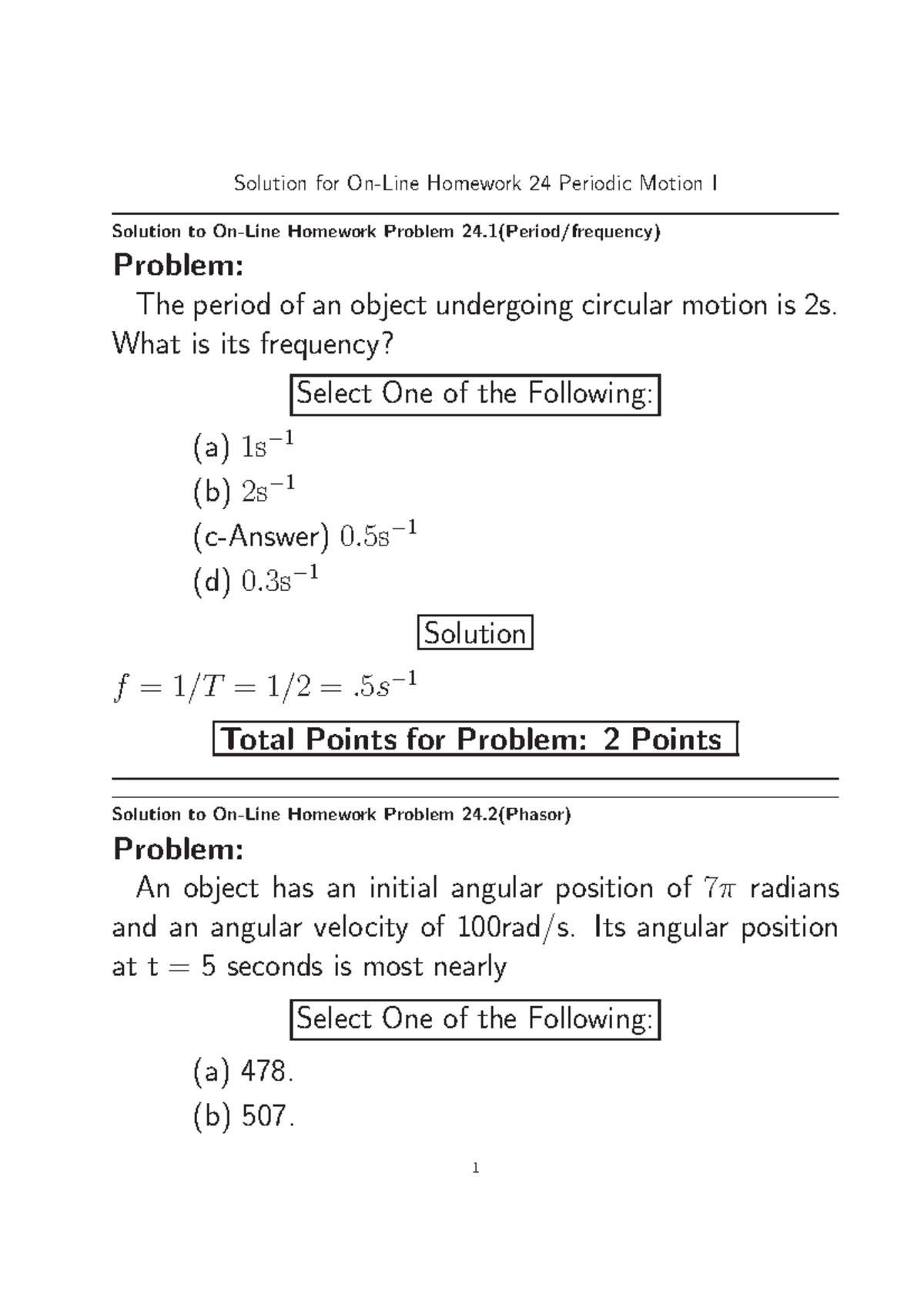 24 Periodic Motion 1 - Online HW solution 24 - Solution for Homework 24 ...