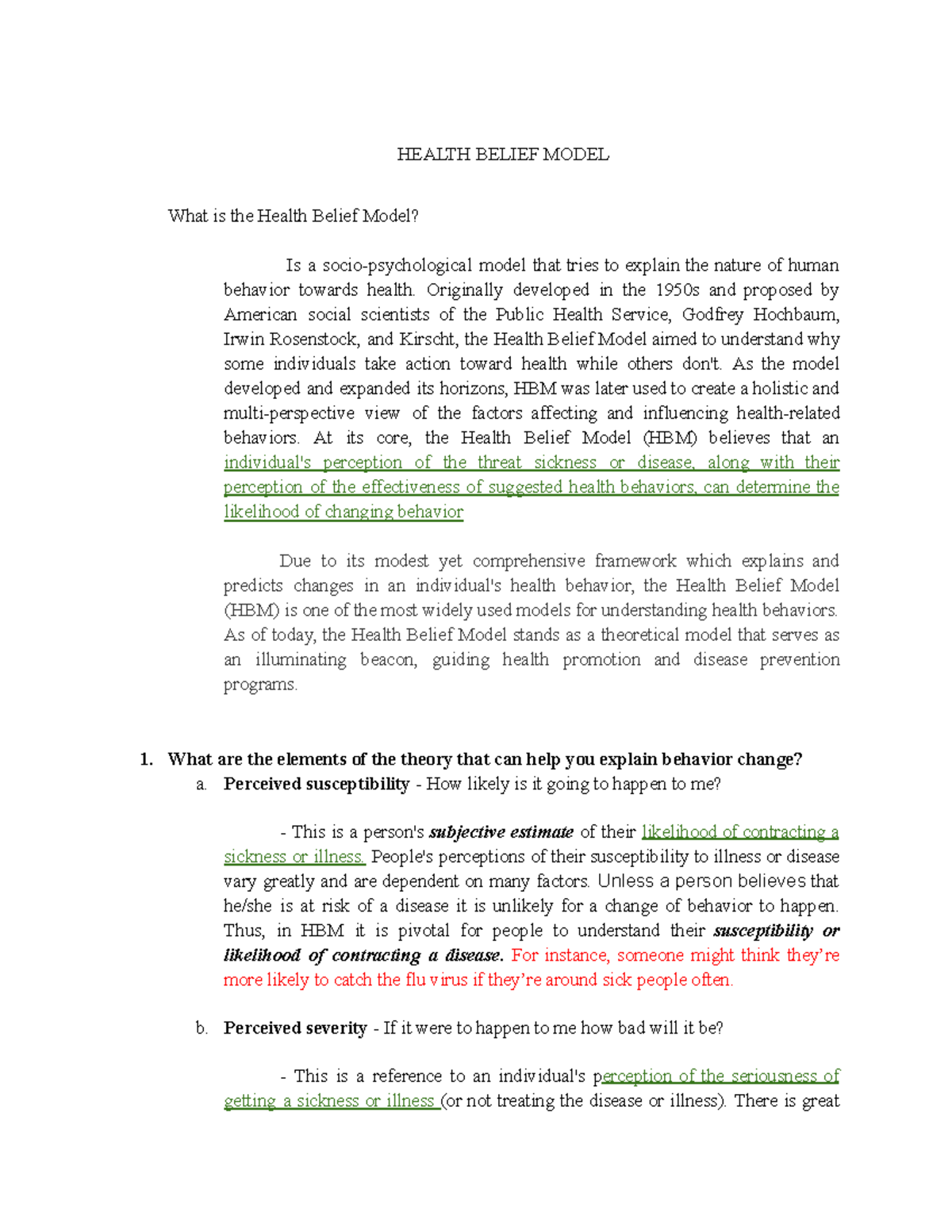 Health-Belief-Model - HEALTH BELIEF MODEL What is the Health Belief ...