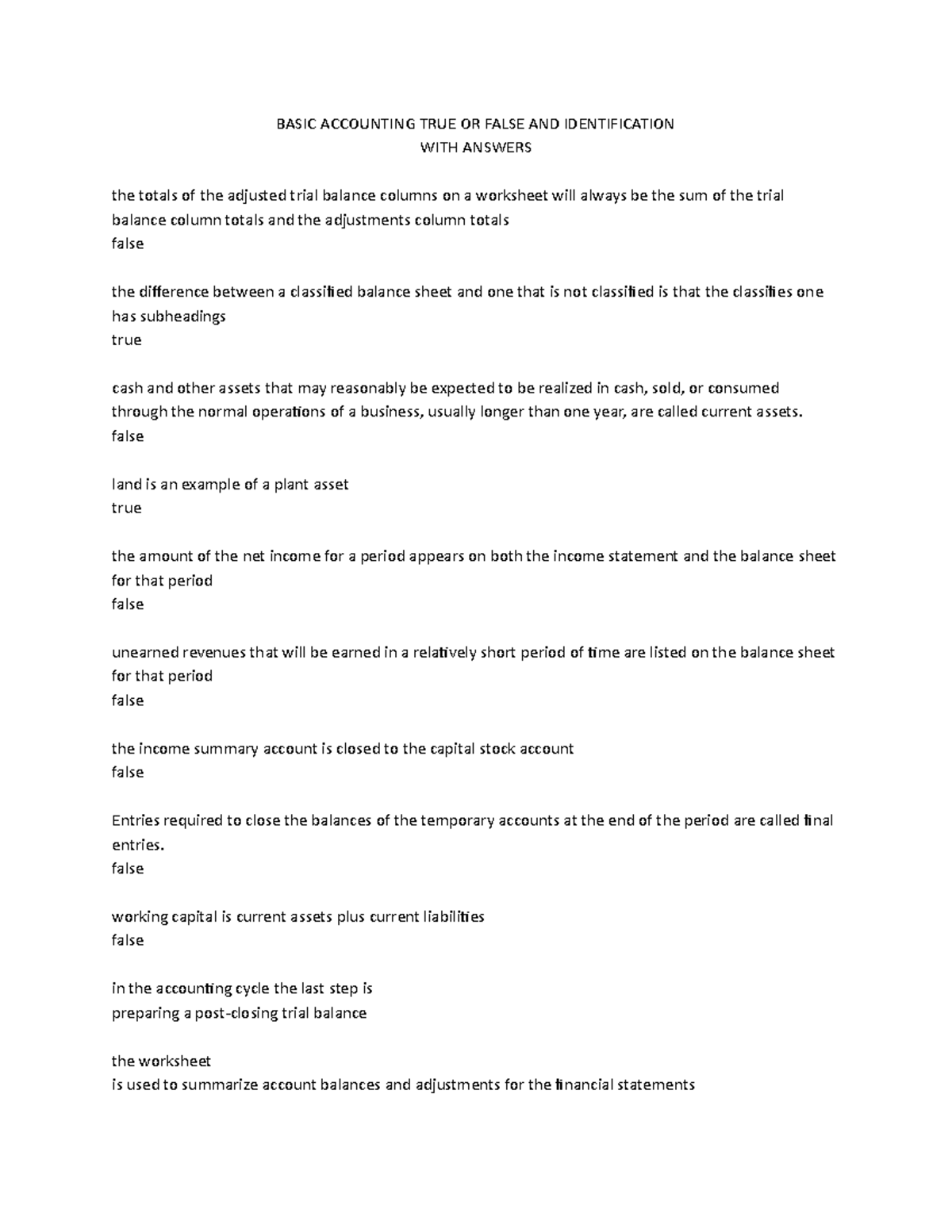 ACC. 101-TRUE OR False AND Identification - BASIC ACCOUNTING TRUE OR ...