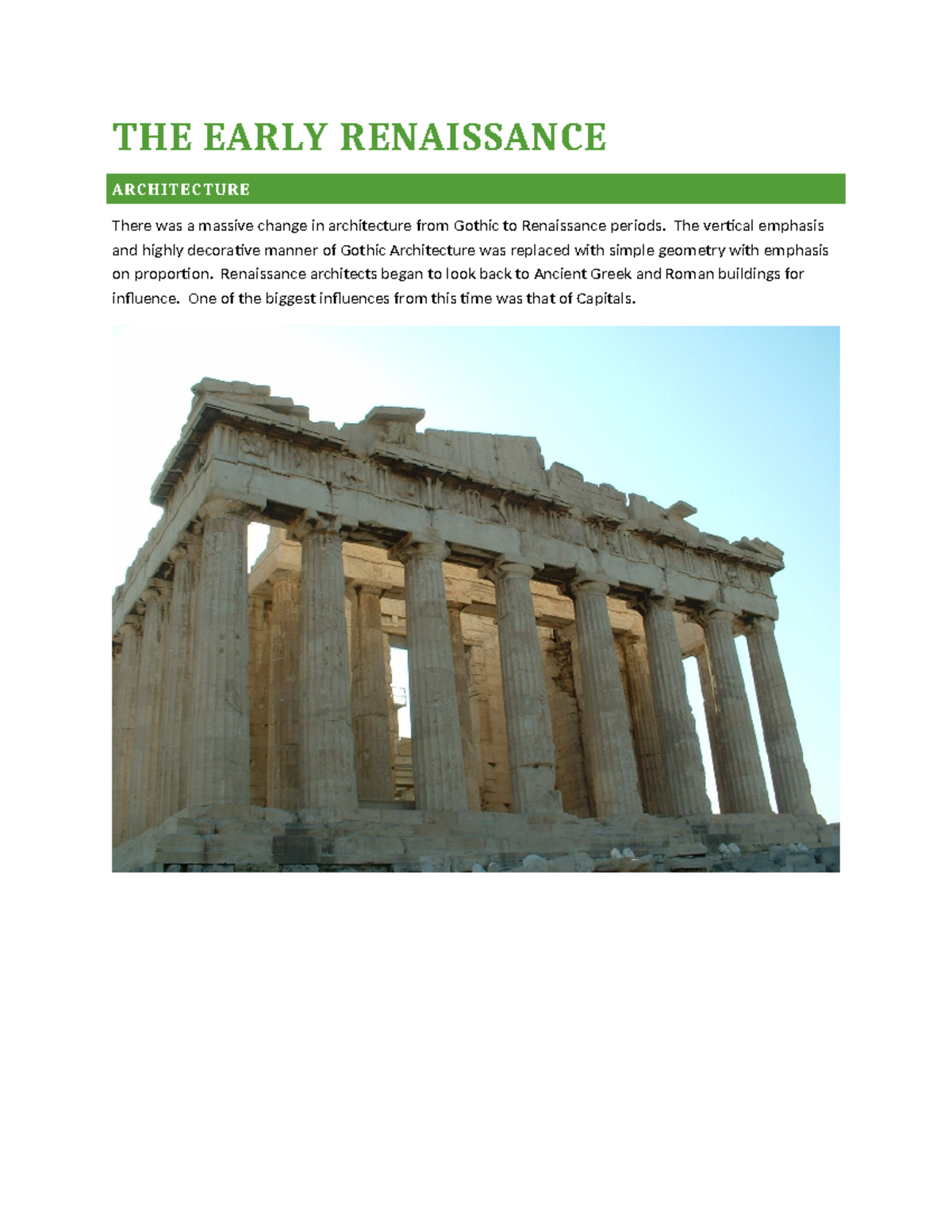 Early Renaissance Architecture- Class Notes - THE EARLY RENAISSANCE ...