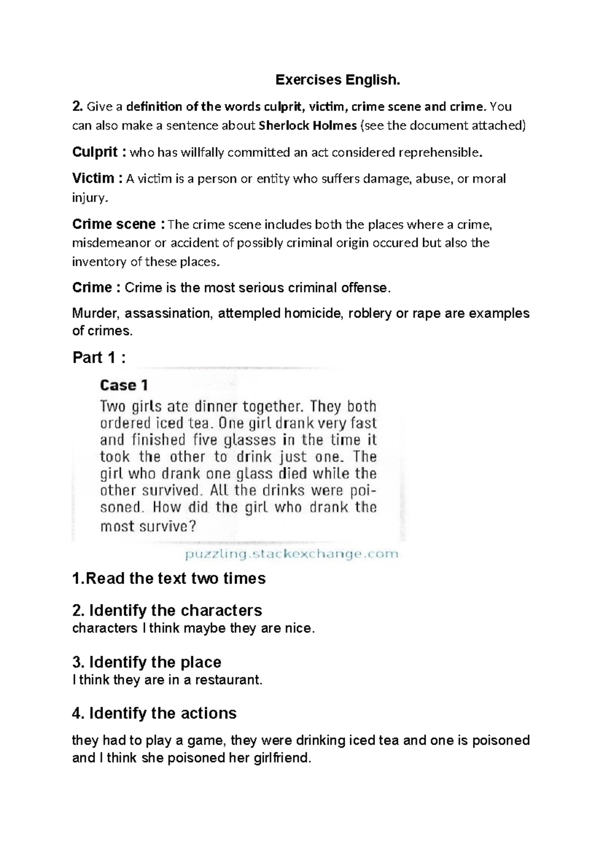 Anglais exercice du vendredi - Exercises English. 2. Give a definition ...