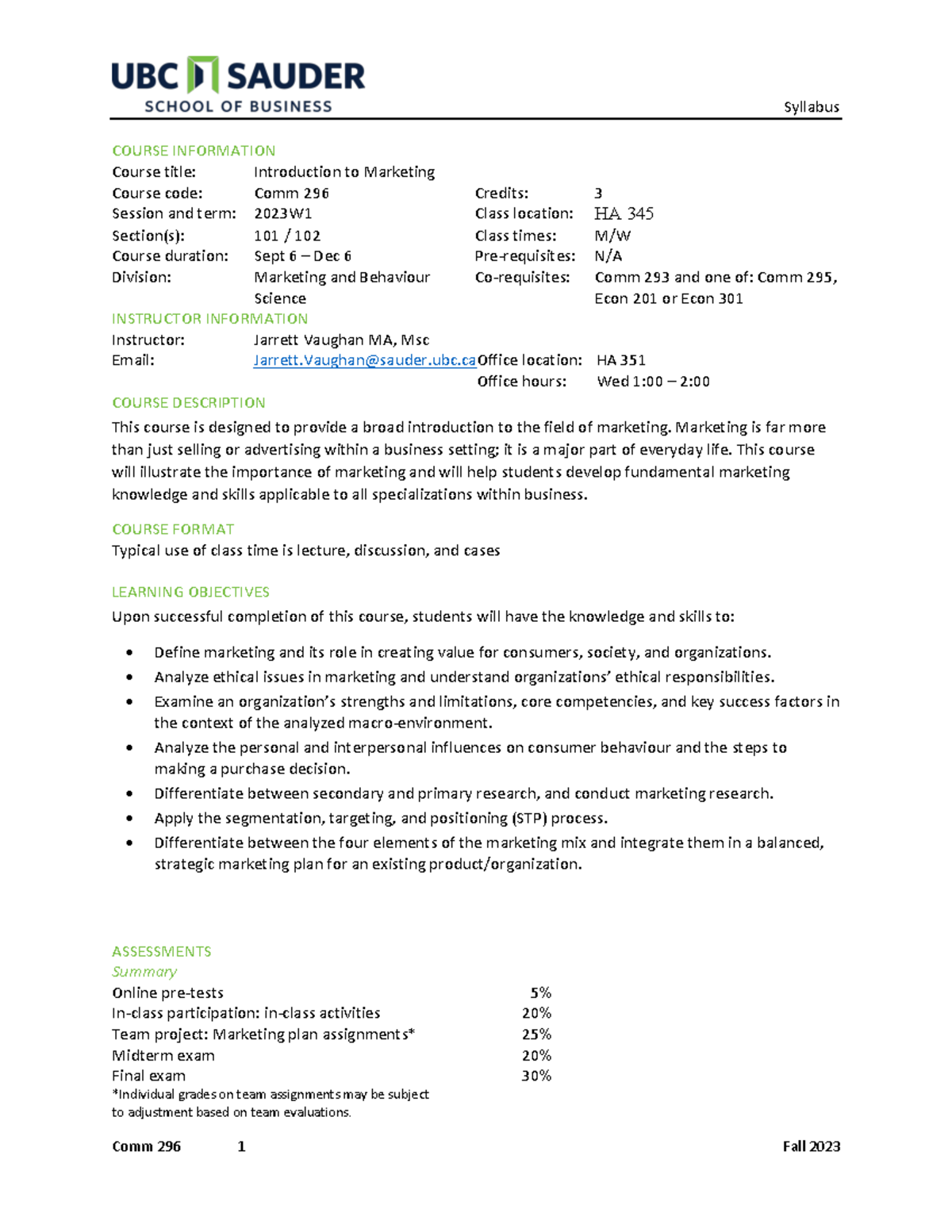 COMM 296 syllabus Fall 2023 - COURSE INFORMATION Course title ...