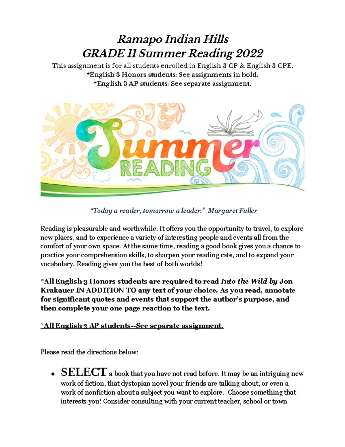 2022 Grade 11 Summer Reading 3 - Ramapo Indian Hills GRADE 11 Summer ...