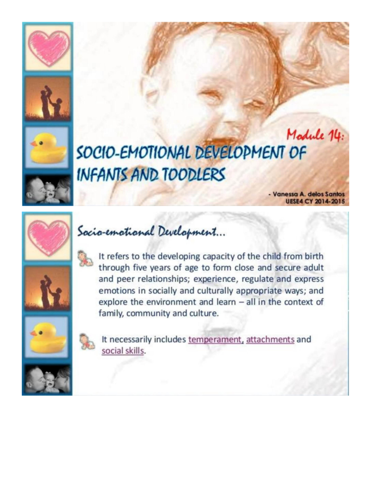 Socio-Emotional Development of infants and toodlers - Education - Studocu