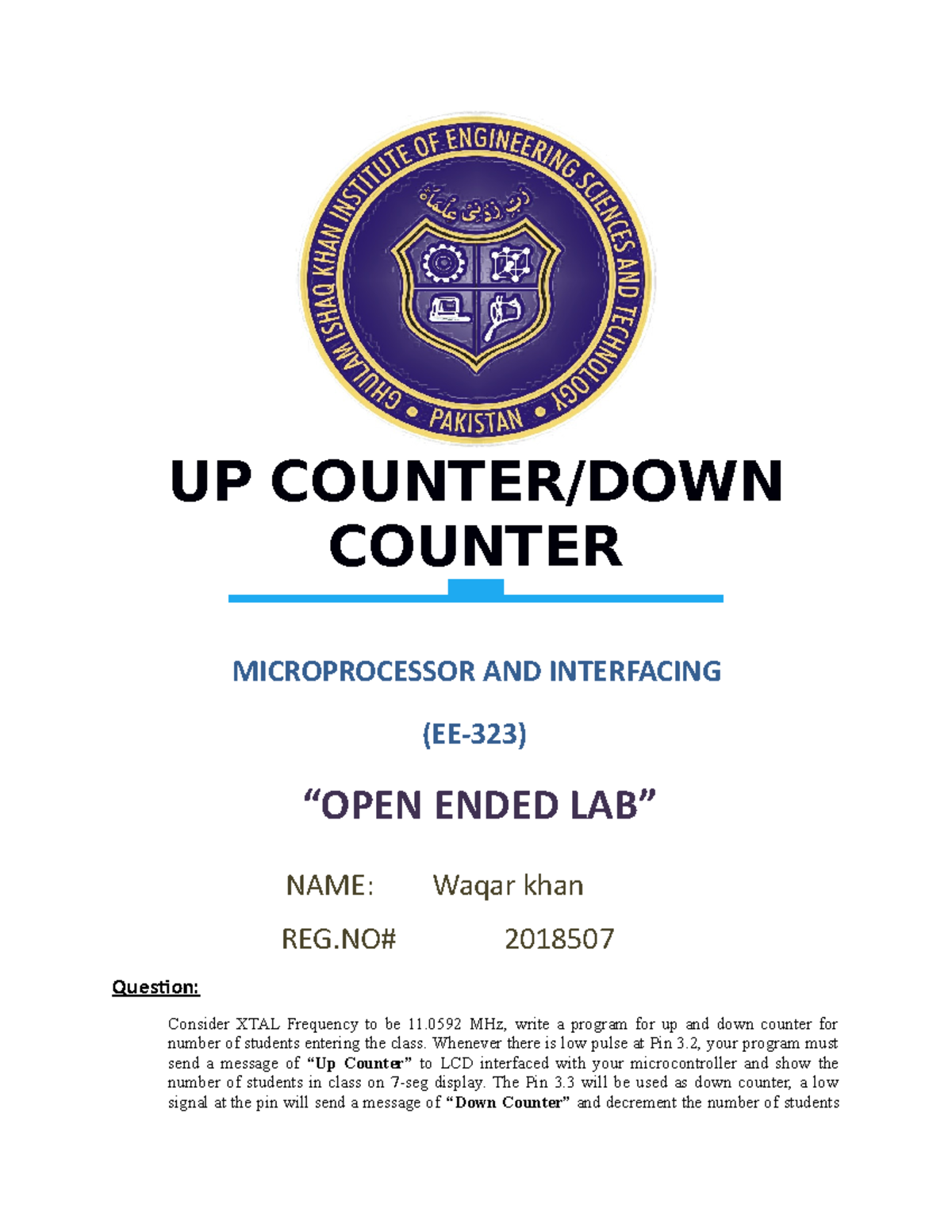 UP COUNTER/DOWN COUNTER - UP COUNTER/DOWN COUNTER MICROPROCESSOR AND ...