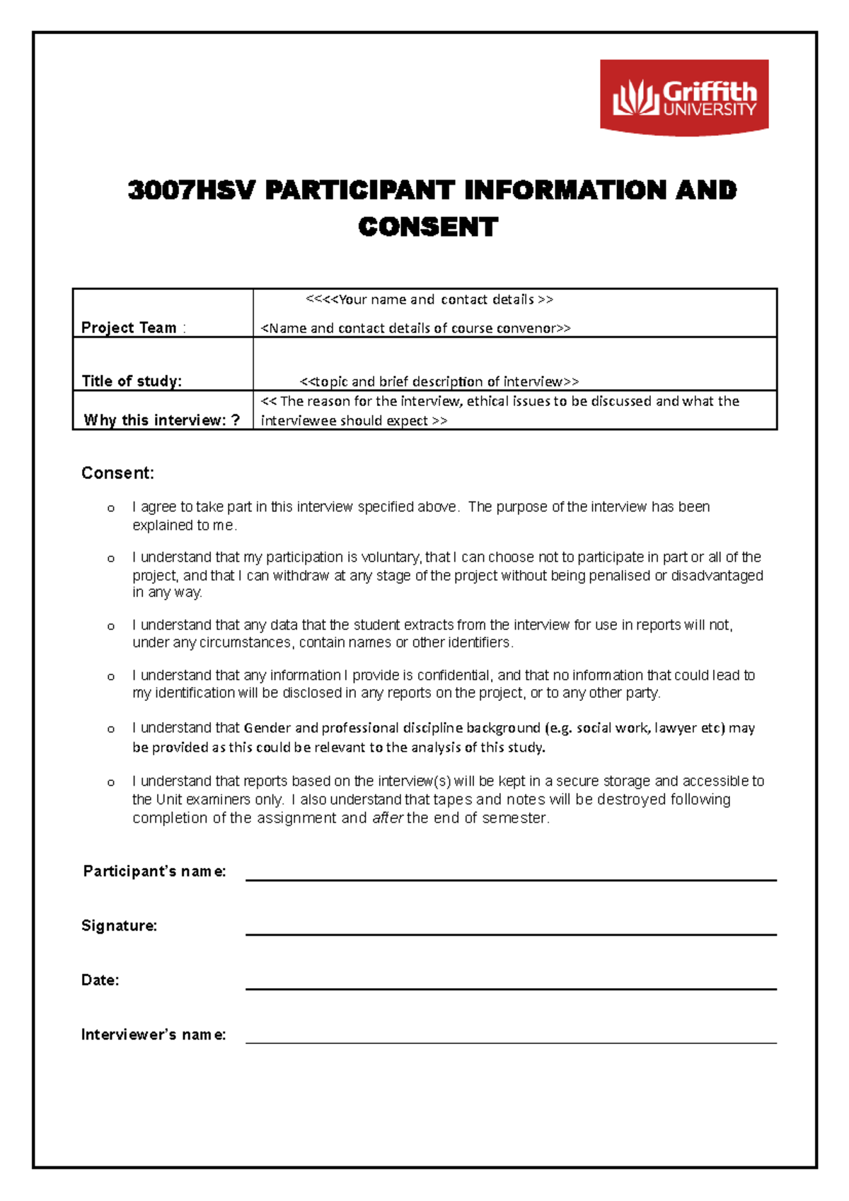 3007HSV Participant Consent Form - Project Team