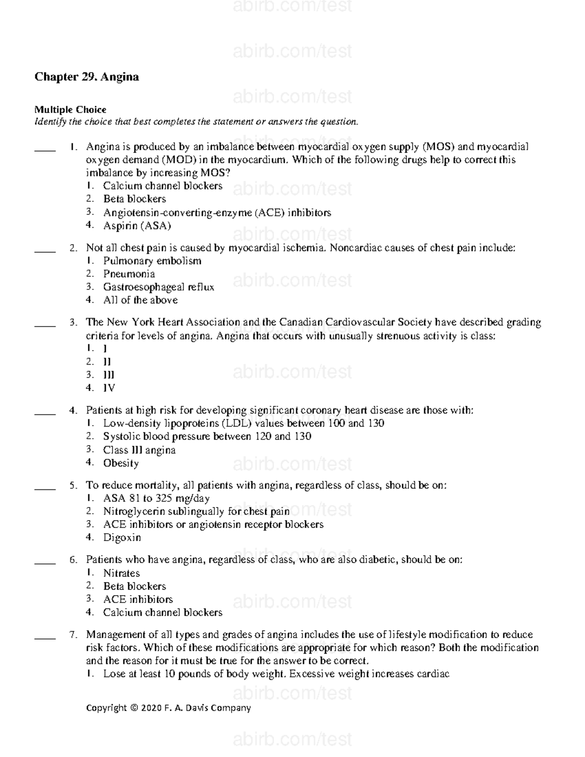 Ch29 - test bank - Copyright © 2020 F. A. Davis Company Chapter 29 ...