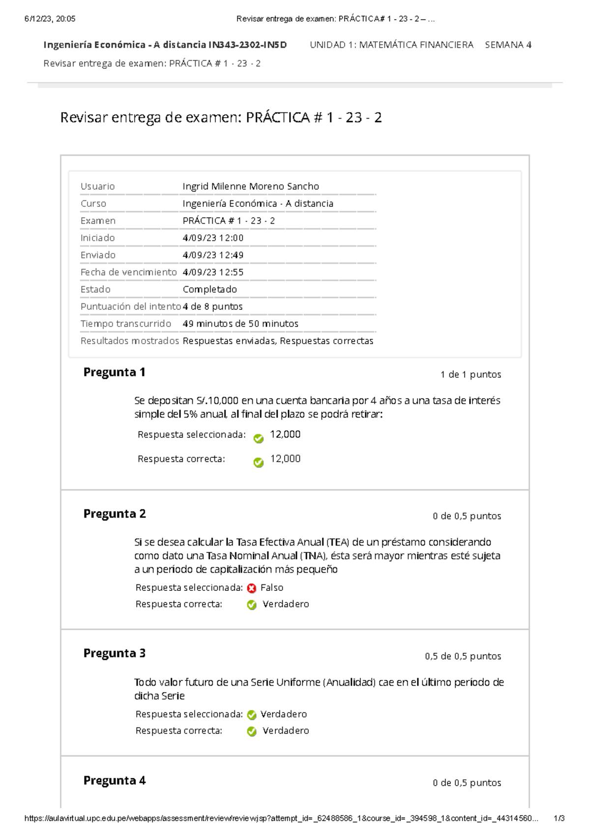 Pc1 teorico - ... - 6/12/23, 20:05 Revisar entrega de examen: PRÁCTICA # 1 - 23 - 2 – ... - Studocu