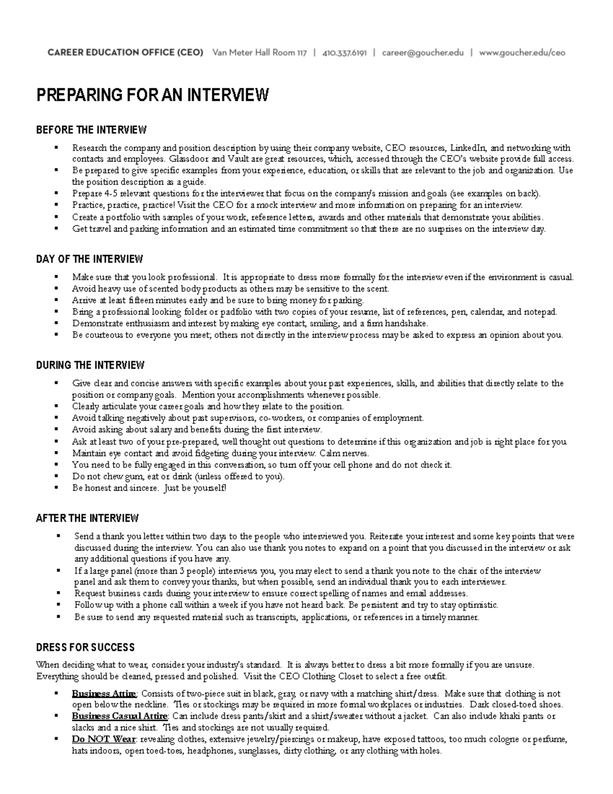 Preparing for an Interview - PREPARING FOR AN INTERVIEW BEFORE THE ...