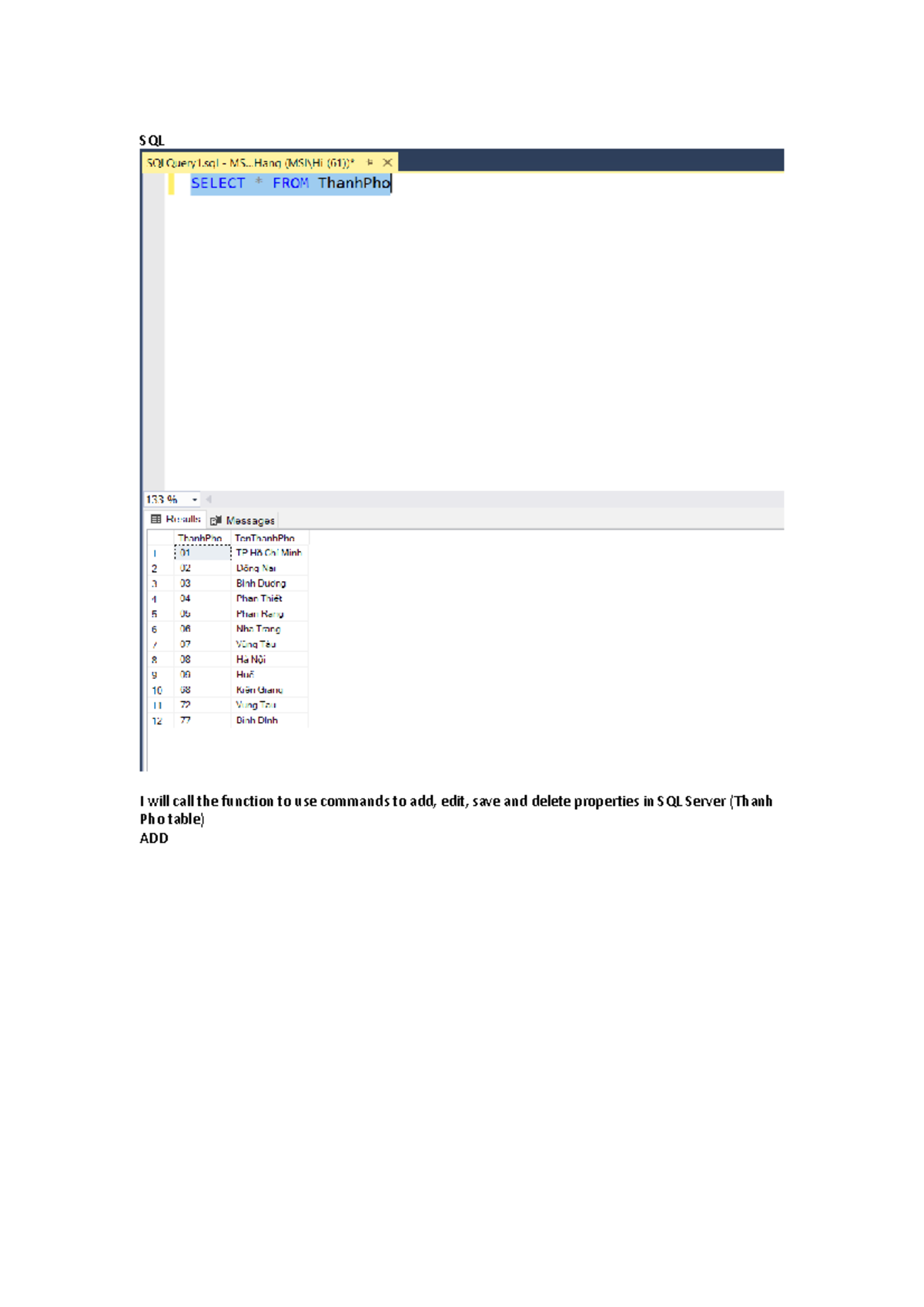 Bài tập gọi hàm và thủ tục SQL Server từ C# - SQL I will call the function to use commands to ...