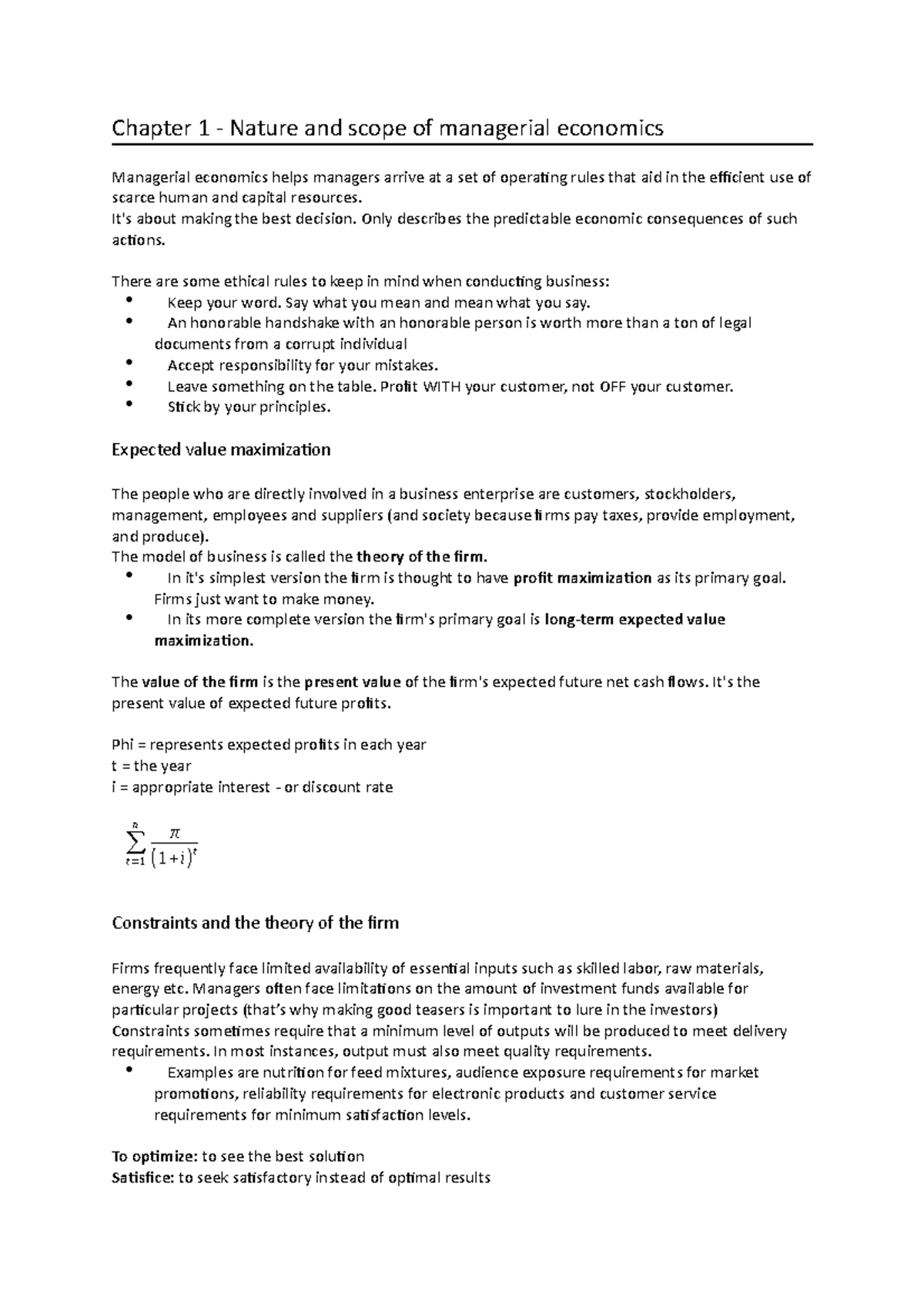 Managerial economics - notes - Chapter 1 - Nature and scope of ...