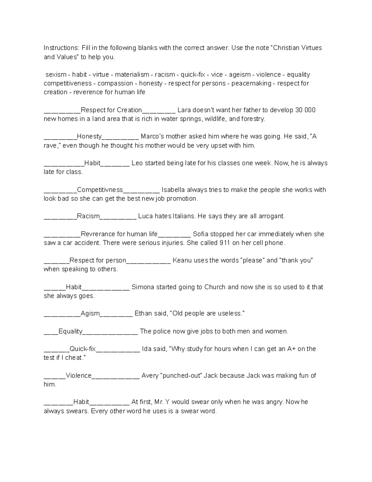 Instructions Fill in the following blanks with the correct answer - Use ...