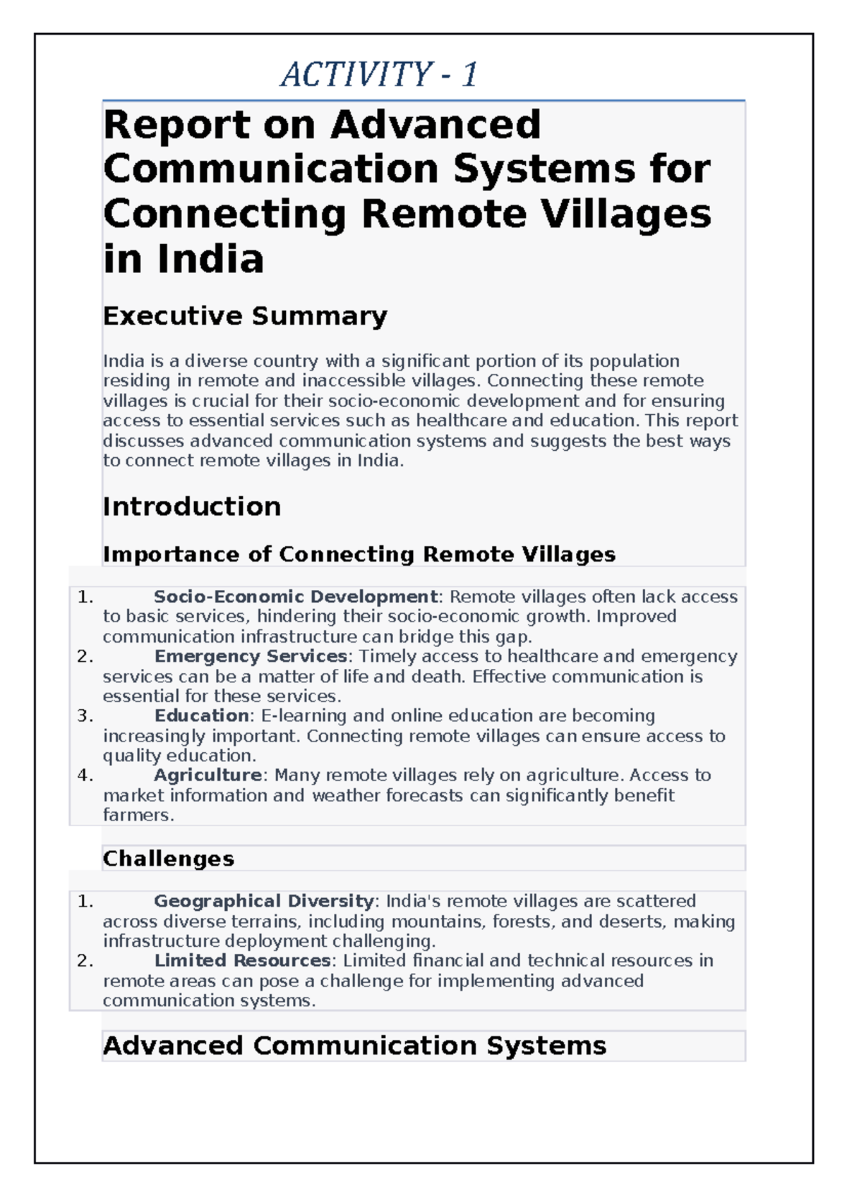 Activity 1 CN - ACTIVITY - 1 Report on Advanced Communication Systems ...