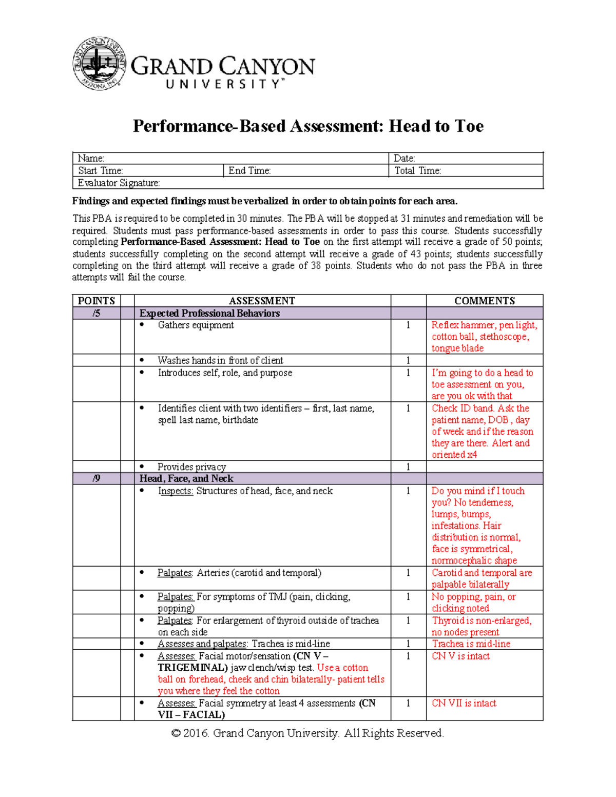 NUR 316 RS Performance Based Assessment Head to Toe - Performance-Based ...