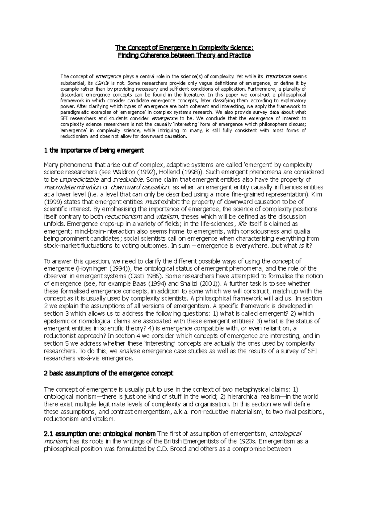 The Concept of Emergence in Complexity Science - Yet while its ...