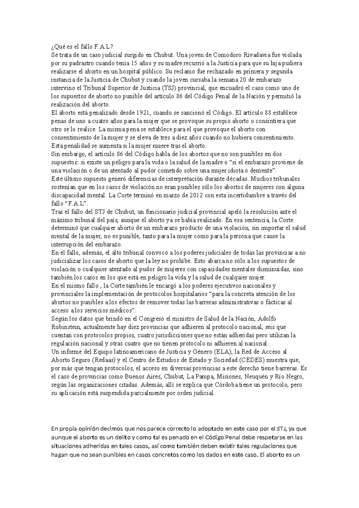 Qué es el fallo F - Resumen Derecho Penal (Parte Especial) - ¿Qué es el ...