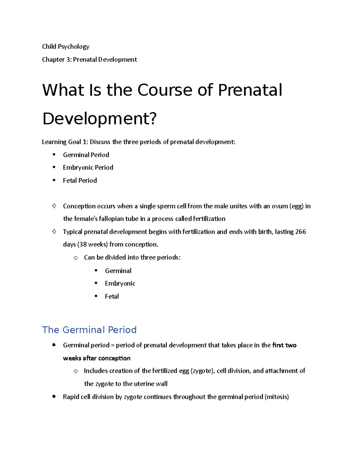 Chapter 3- Prenatal Development - Child Psychology Chapter 3: Prenatal ...