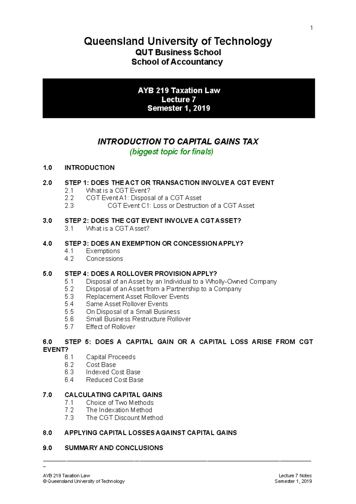 Lecture 7 - Queensland University of Technology QUT Business School ...