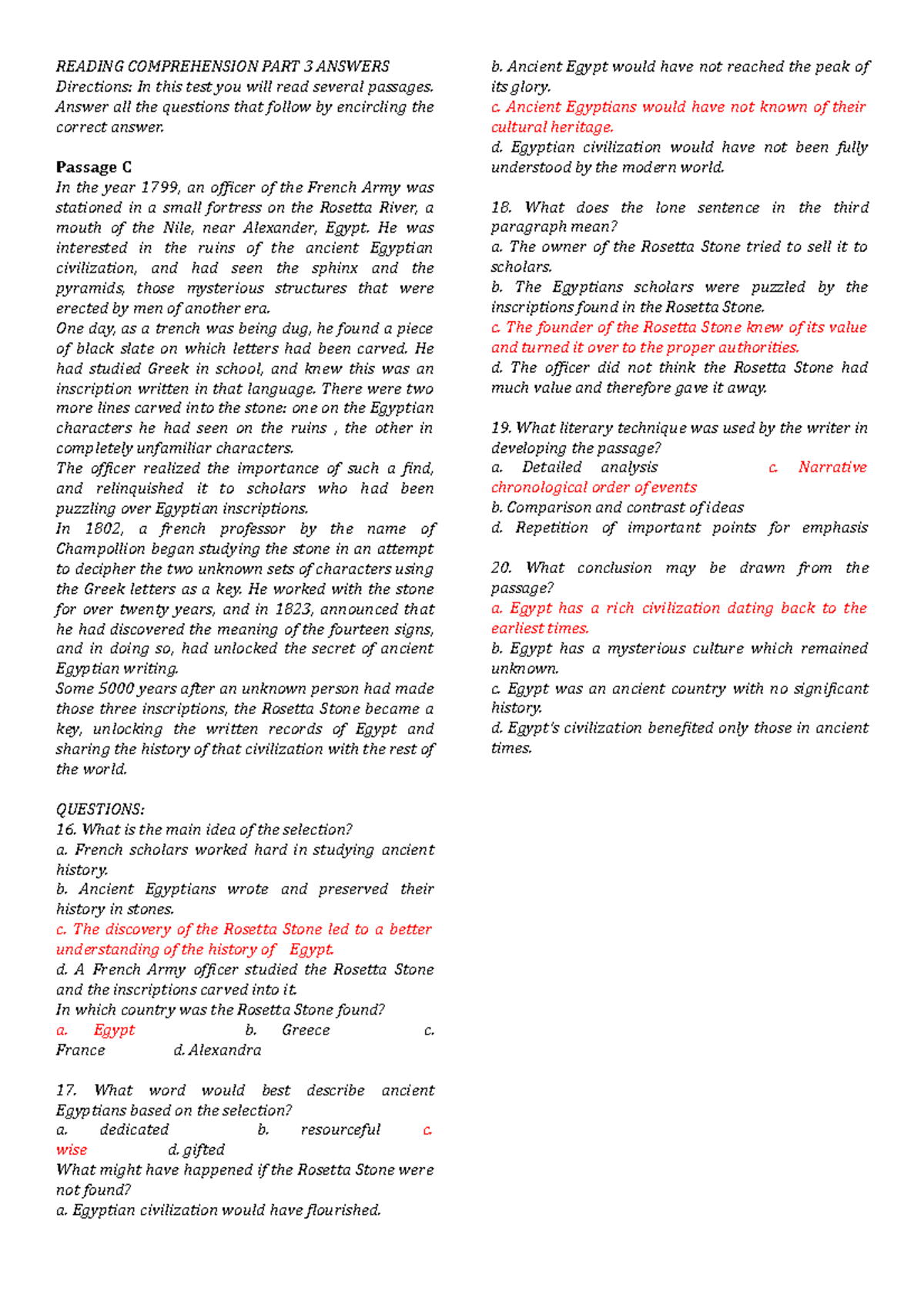 EPT Reading Comprehension PART 3 - READING COMPREHENSION PART 3 ANSWERS ...