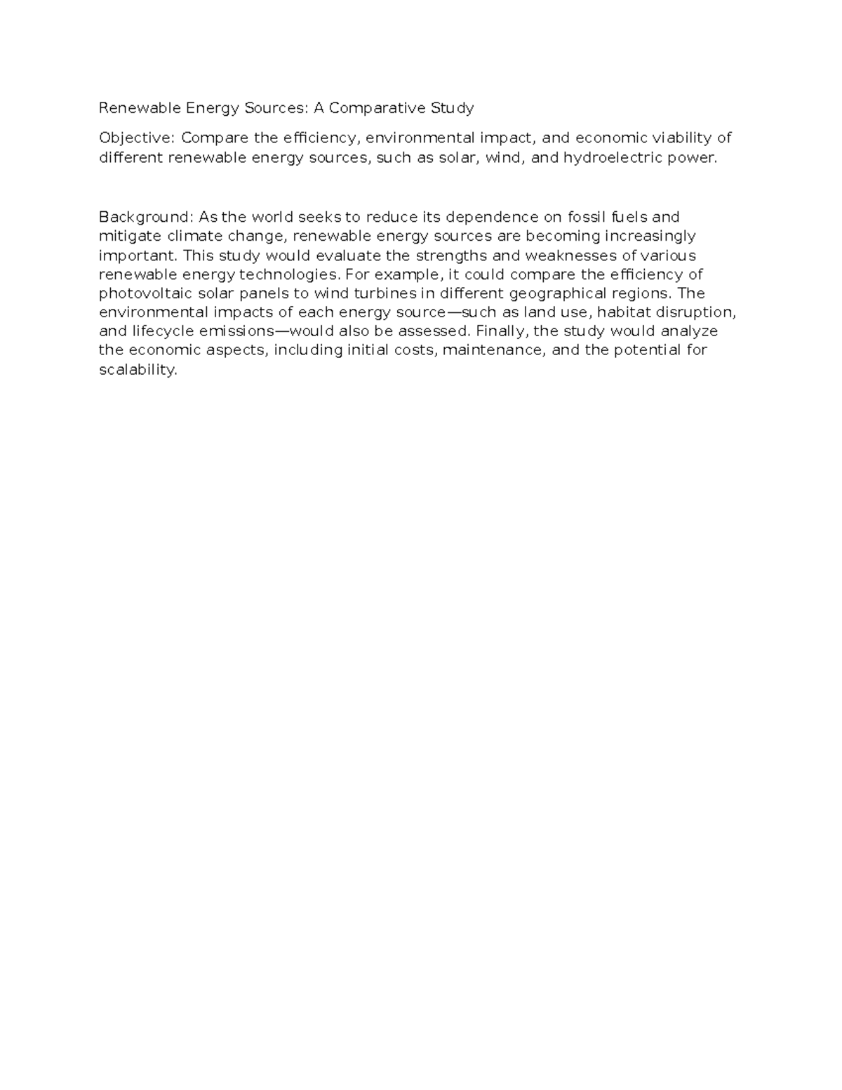 Renewable Energy Sources - Background: As the world seeks to reduce its ...