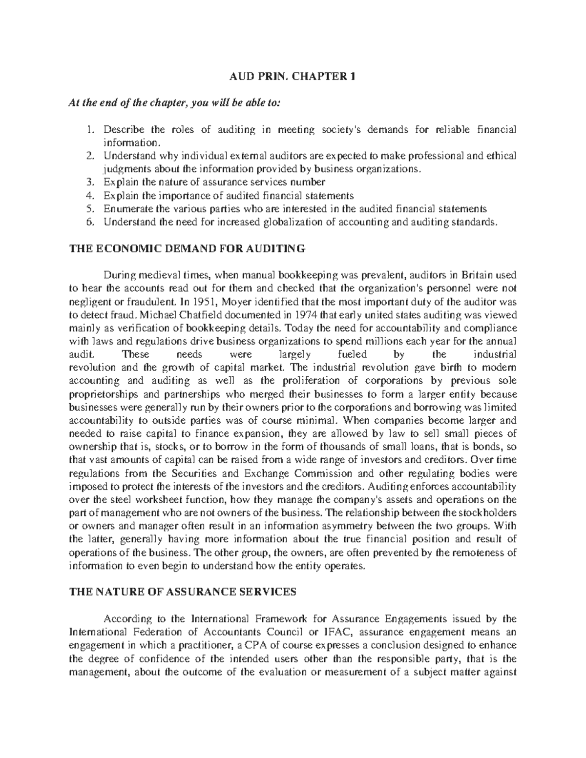 Chapter 1 Auditing Principles Note - SU - Studocu