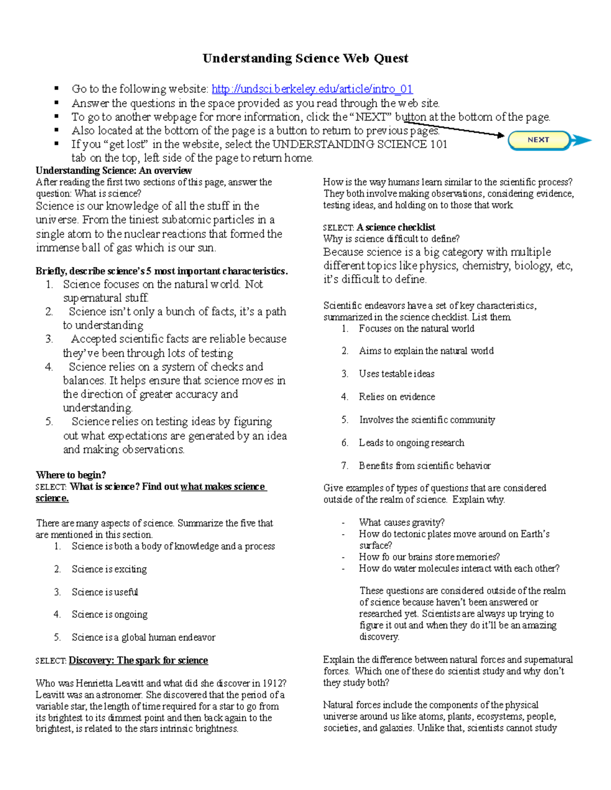 Nature of Science Web Quest URL copy web - Understanding Science Web ...