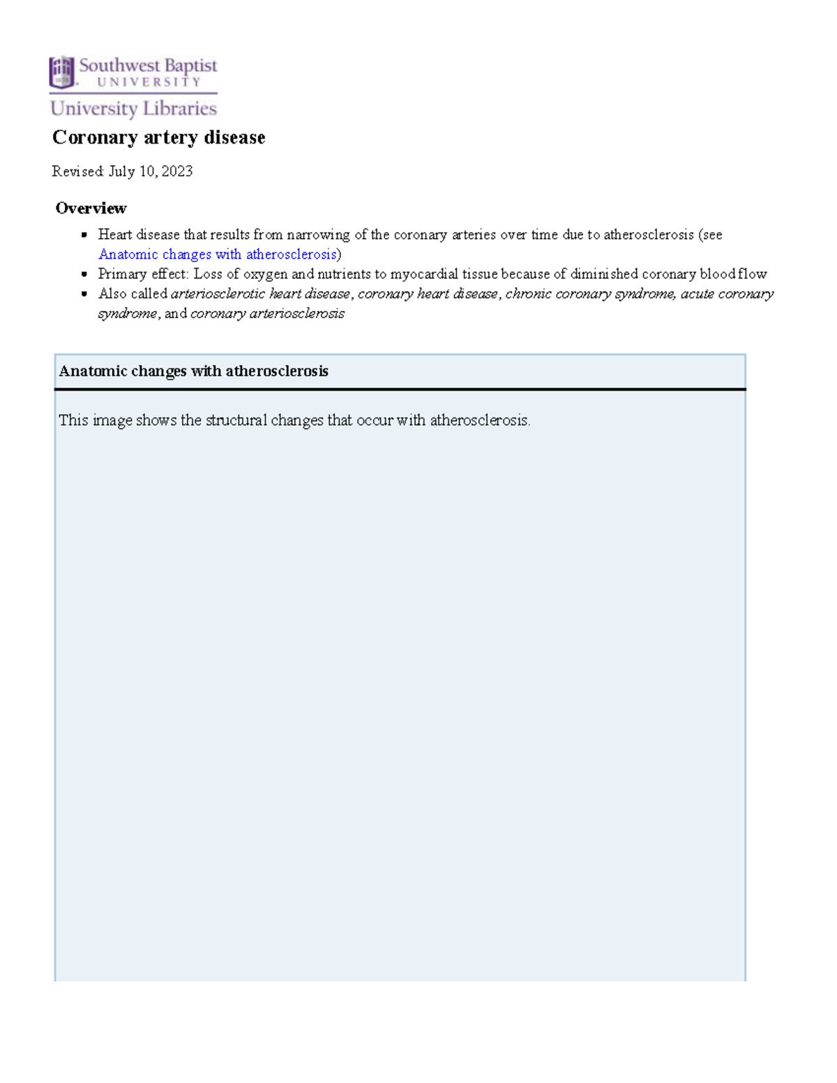 CAD - Notes - Coronary artery disease Revised: July 10, 2023 Overview ...