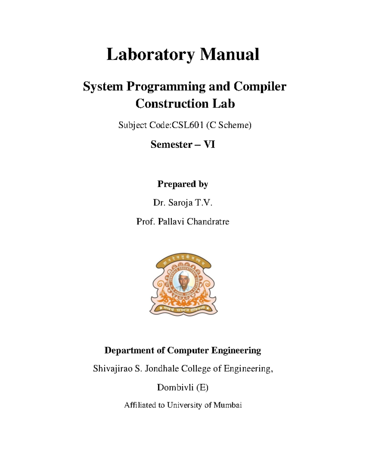SPCC Lab Manual jan24 - Laboratory Manual System Programming and Compiler Construction Lab ...