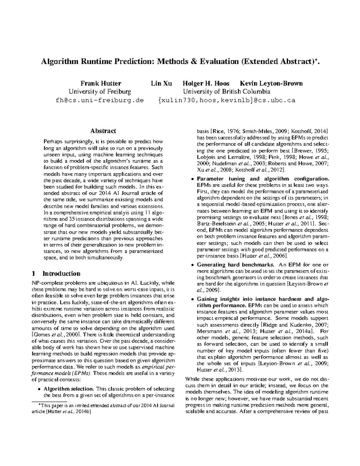 Algorithm Runtime Prediction Methods & Evaluation (Extended Abstract ...